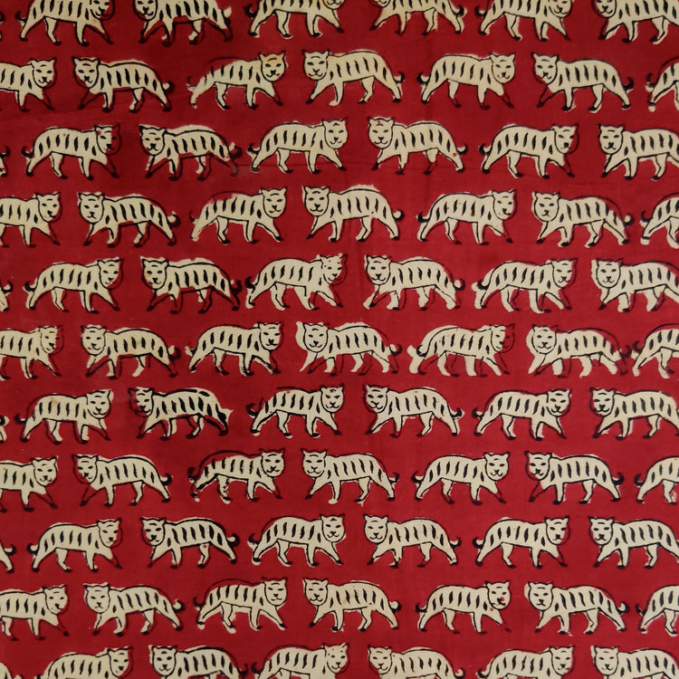 Pure Cotton Dabu Rust With Cream Tiger Hand Block Print Fabric – Sanskruti