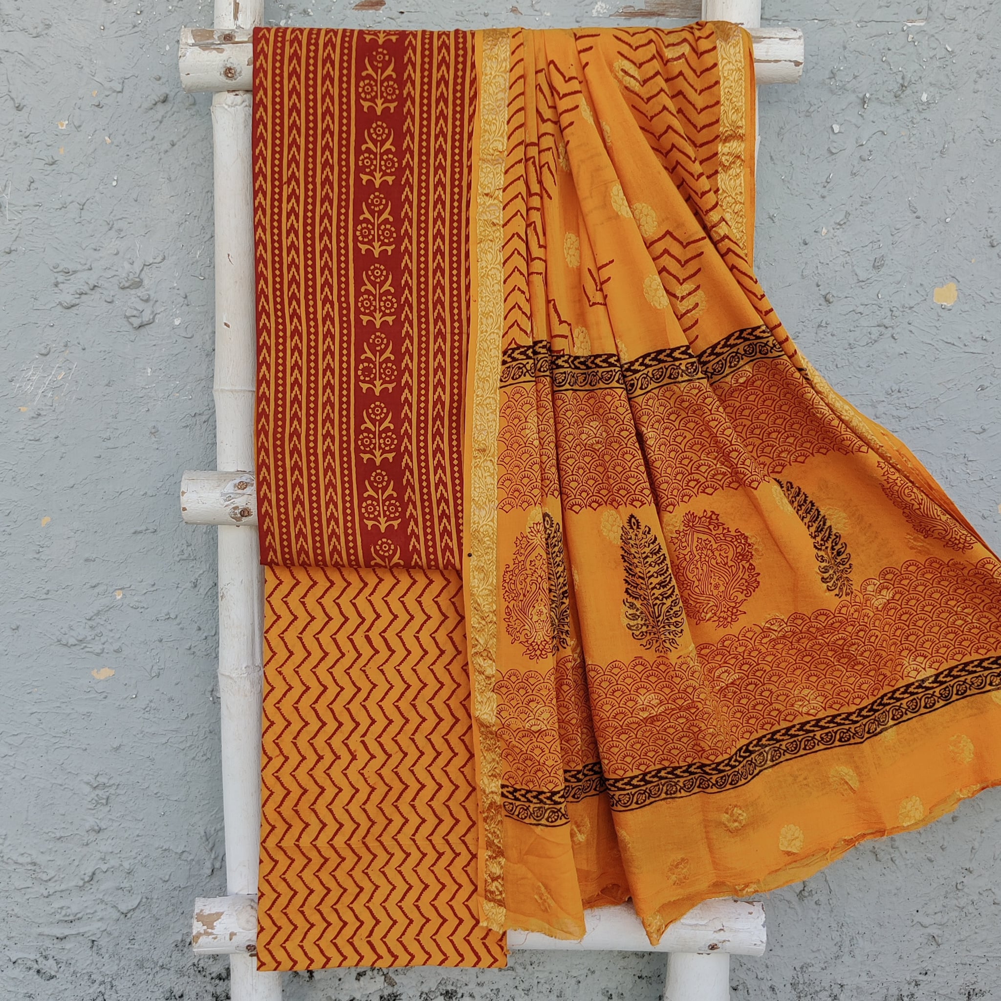 Bagh-E-Wafa-Pure Cotton Mustard With Orange Kairi Flower Motif Top And ...