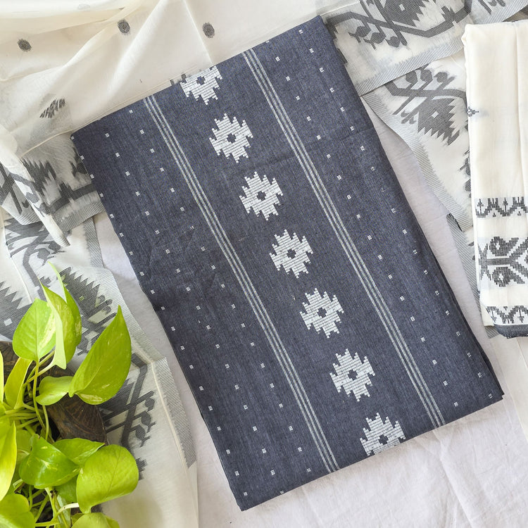 JAMDANI-Pure Cotton Gray With Jamdani Intricate Design – Sanskruti