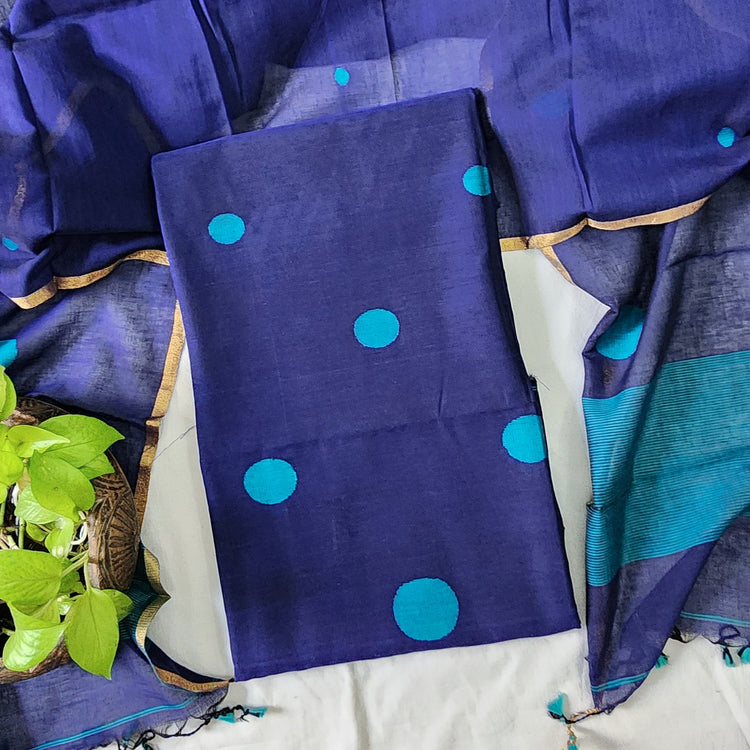 Jamdani-Dark Blue Jamdani Top And Dupatta – Sanskruti