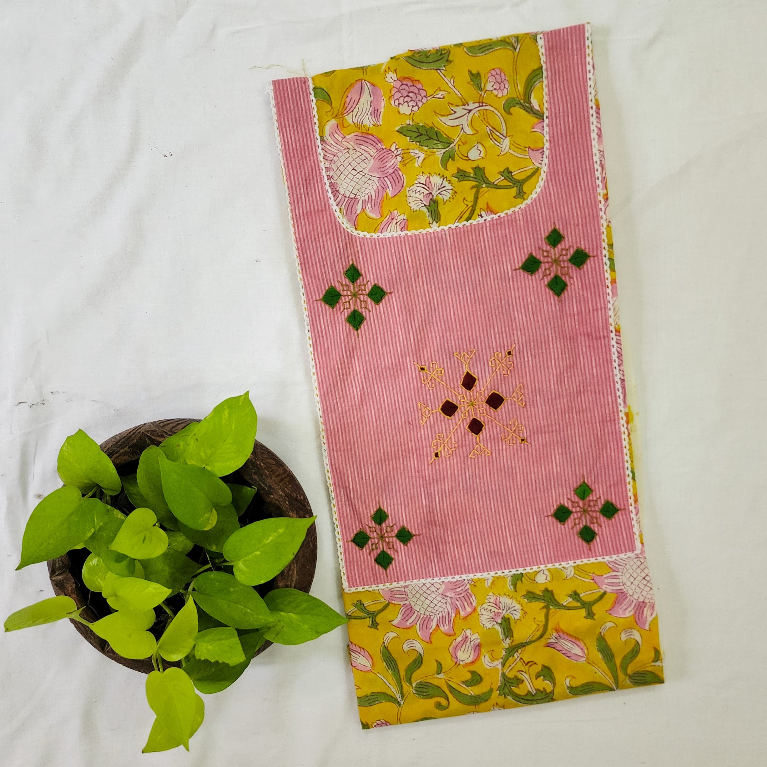 KIARA-Pure Cotton Jaipuri Yellow Pink Emboriderey Yoke And Pre-Design ...
