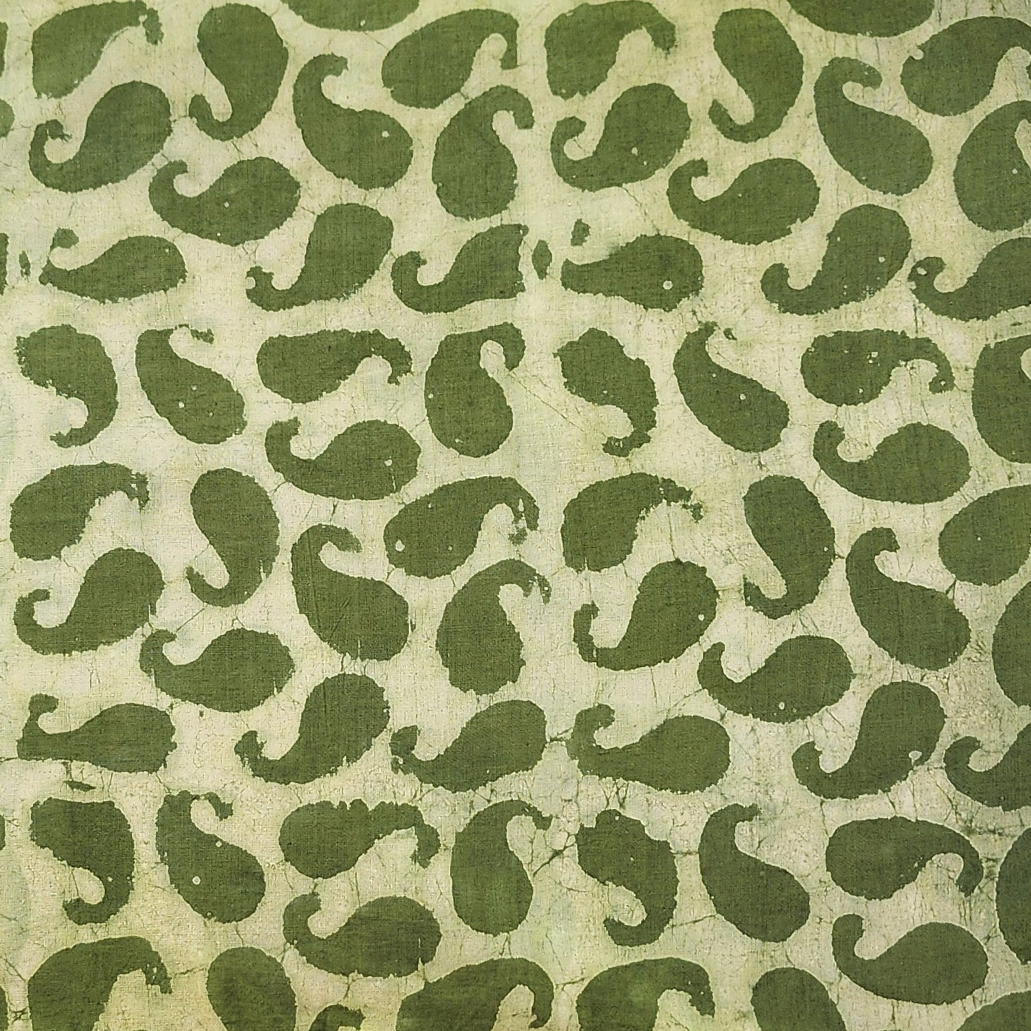 (PRE-CUT 1.25 METER)Pure Cotton Dabu Off White With Green Kairi Patter ...