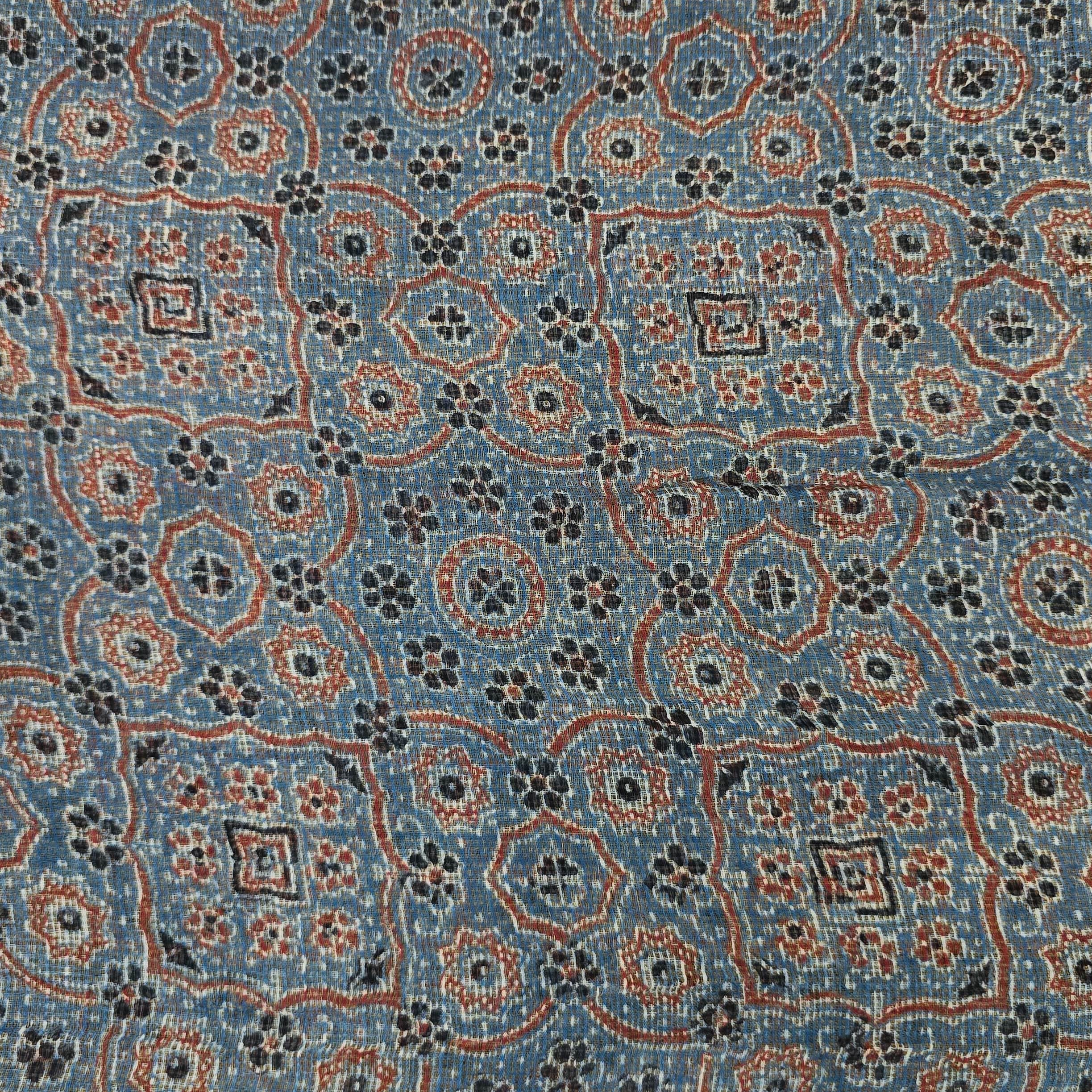 Kota Ajrak Cotton Rust Blue And Rust Red Intricate Design Hand Block P ...