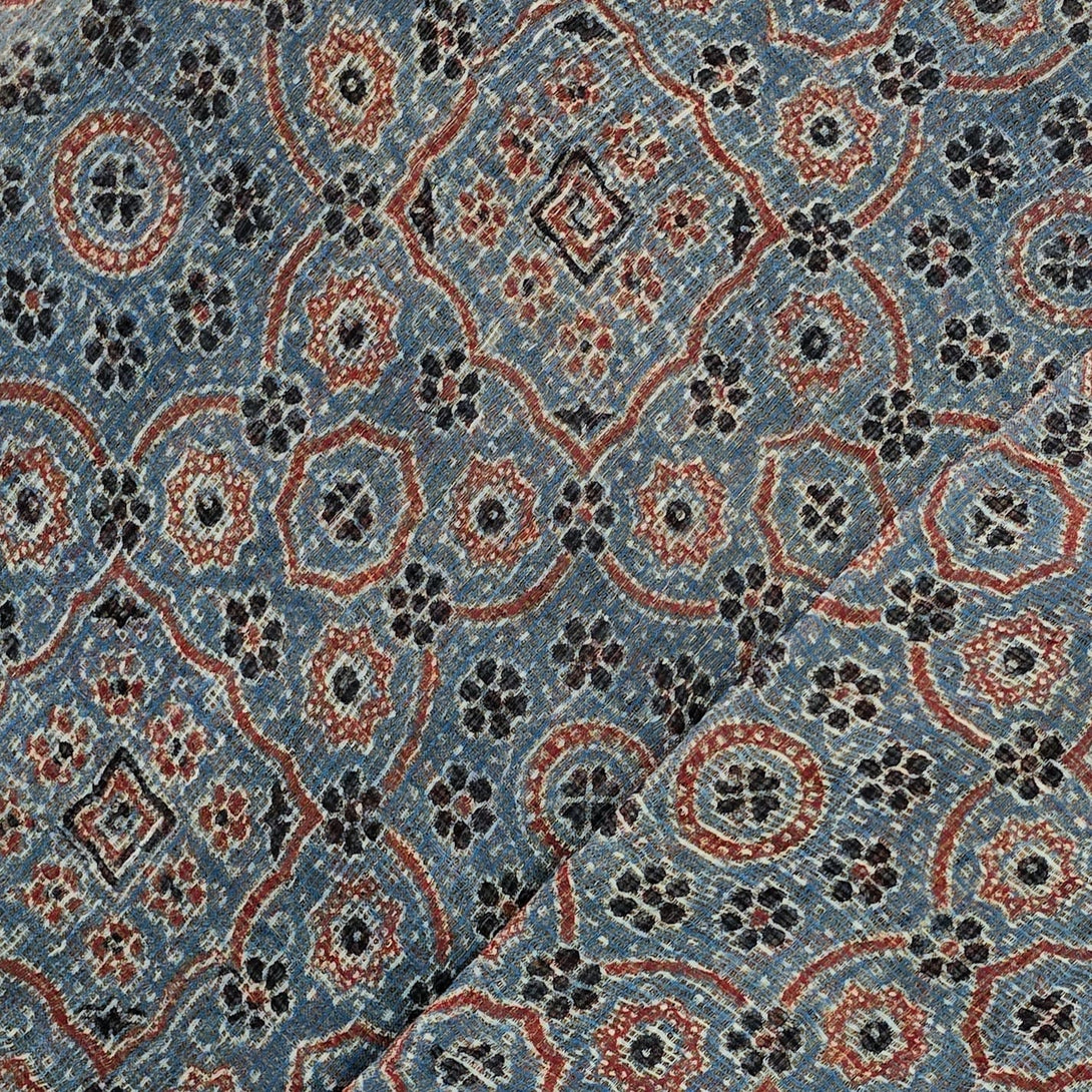 Kota Ajrak Cotton Rust Blue And Rust Red Intricate Design Hand Block P ...