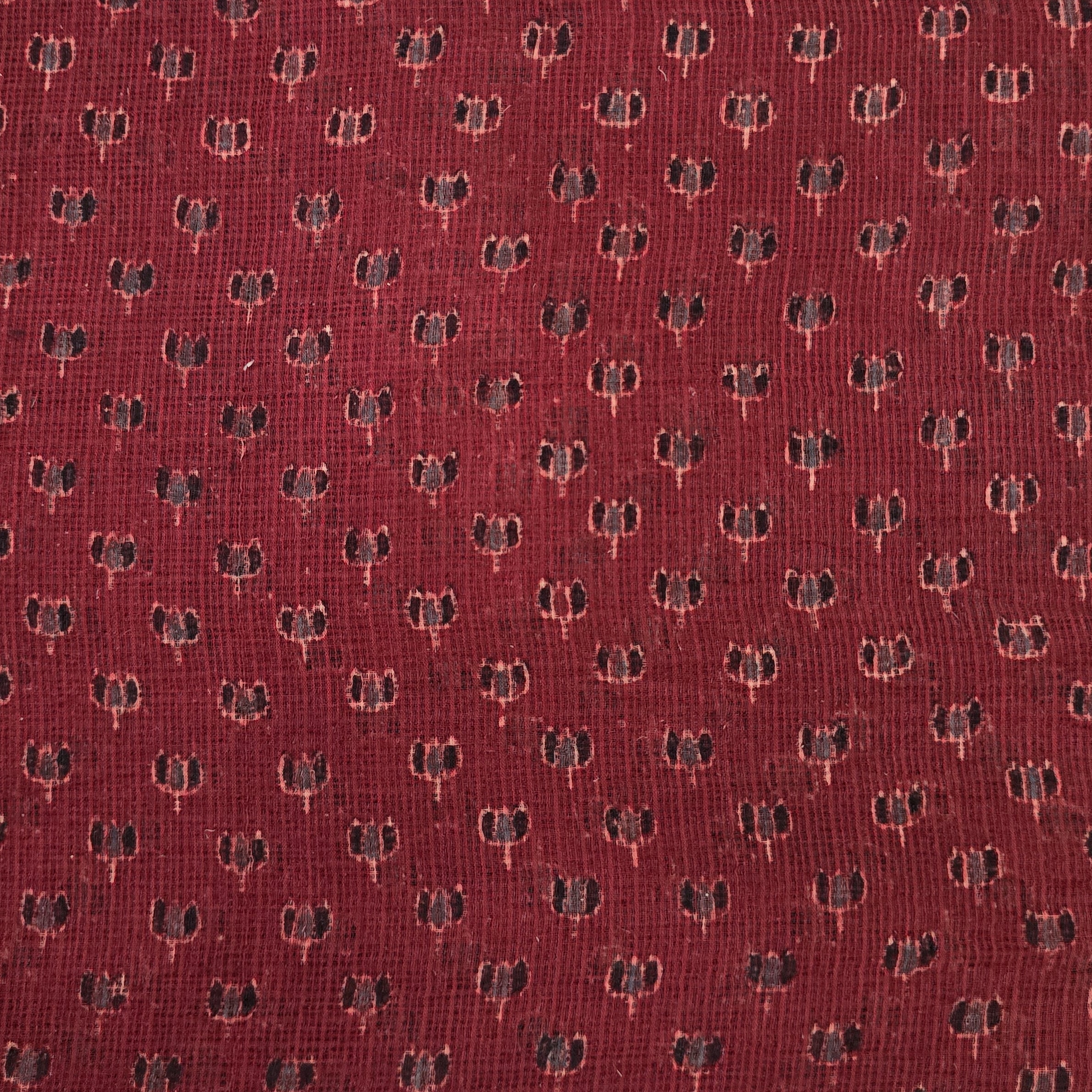 Kota Ajrak Cotton Rust Red And Blue Lotus Motif Hand Block Print Fabri ...