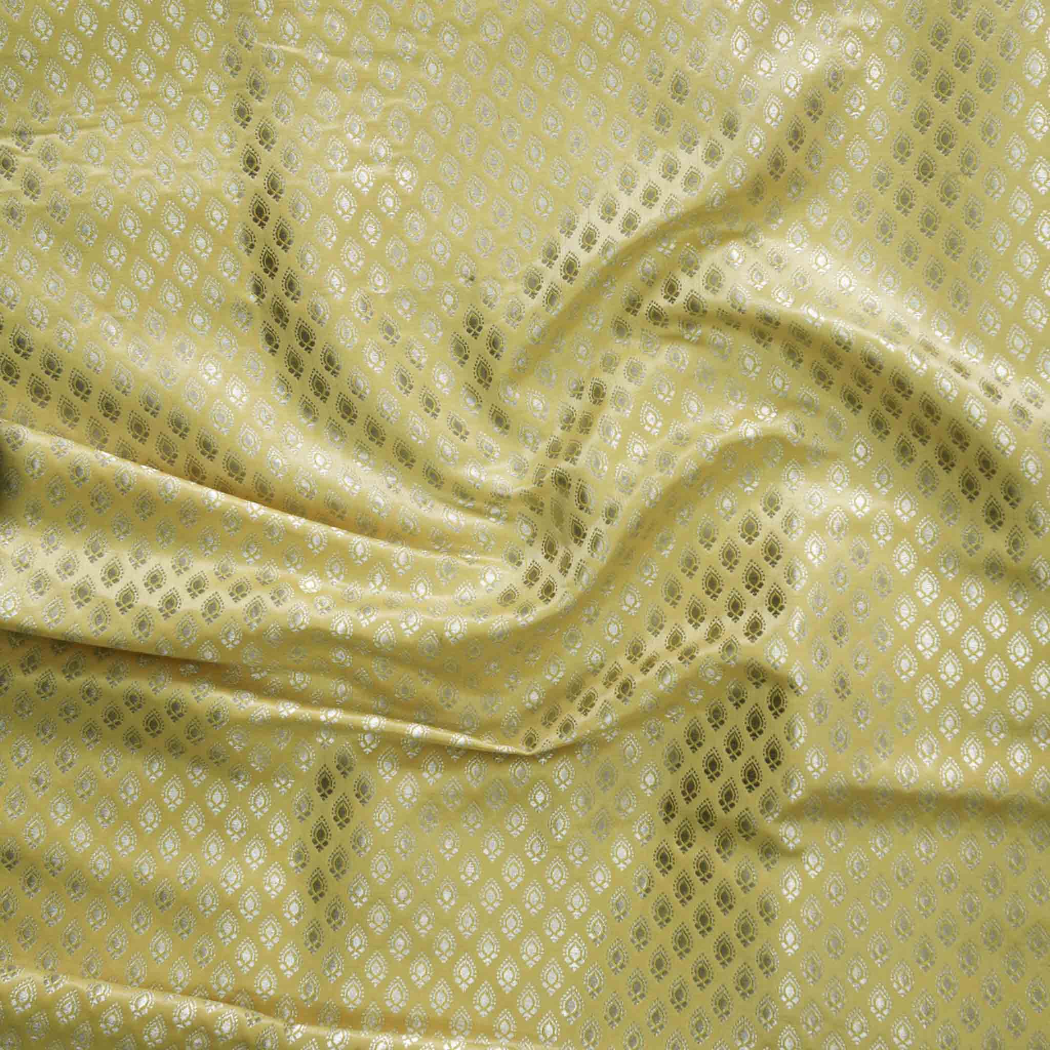 Lemon Yellow With Sliver Leaf Motif Brocade Woven Fabric – Sanskruti