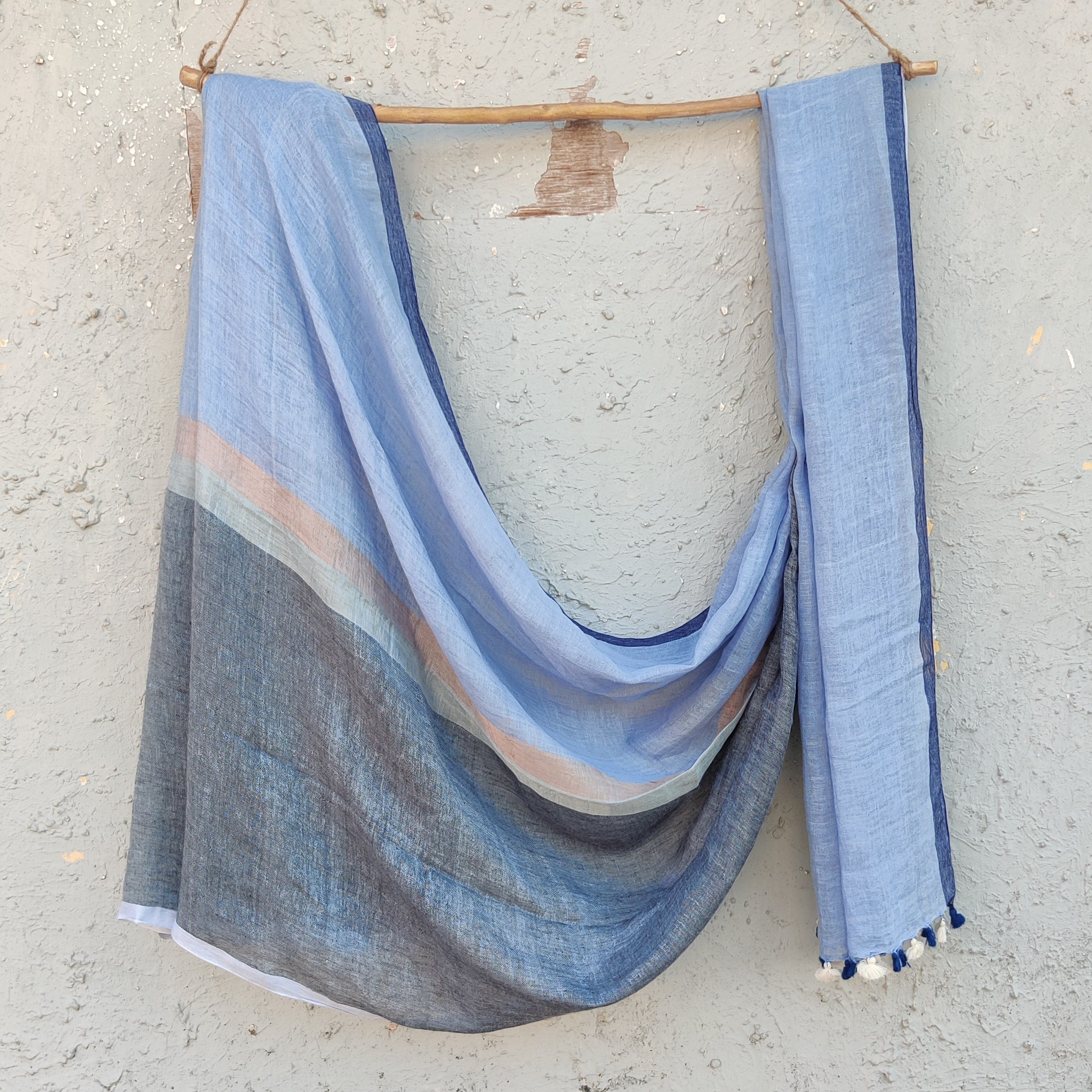 Linen Queen-Light Blue With Grey Linen Saree – Sanskruti