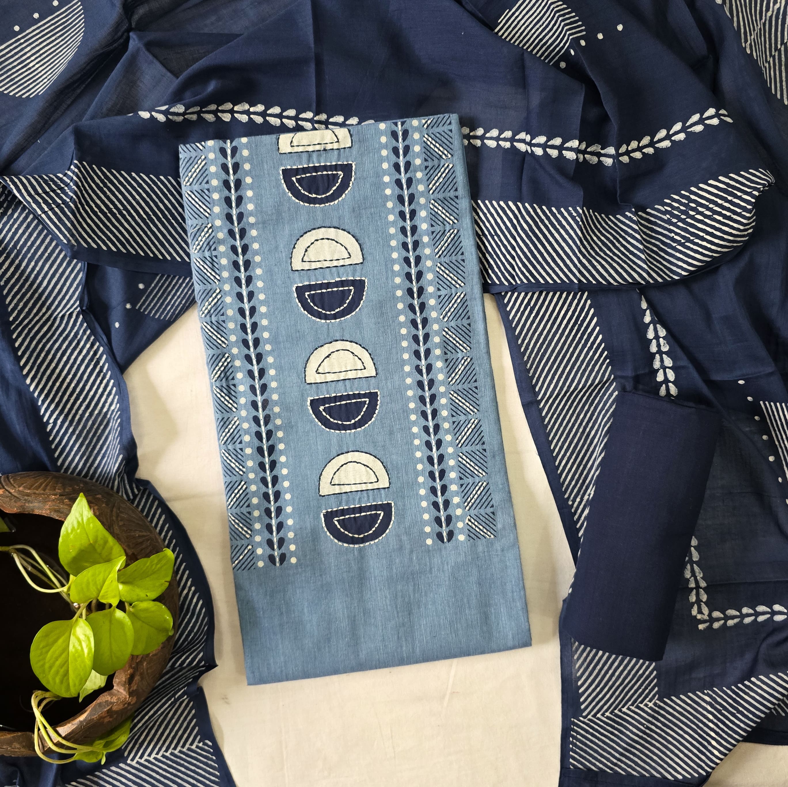 MEERA-Pure Cotton Light Blue With Yoke And Plain Cotton Bottom And Cot ...