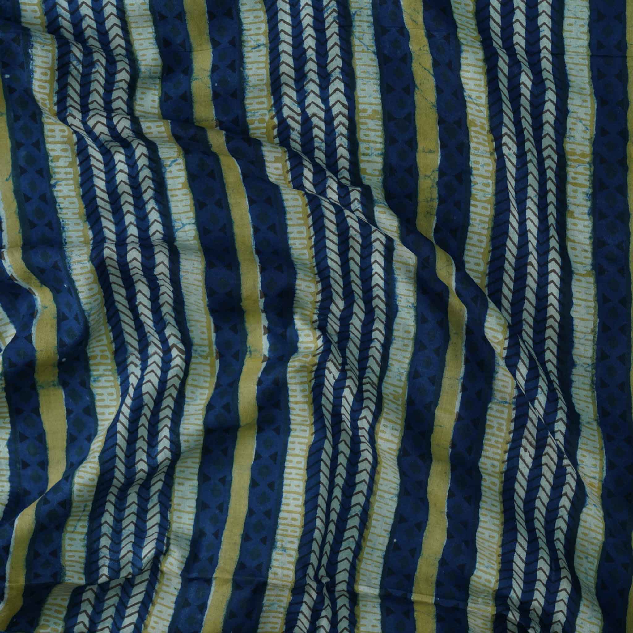 Pre-cut1.75 meter Modal Cotton Blue Green Intricate Border Hand Block ...