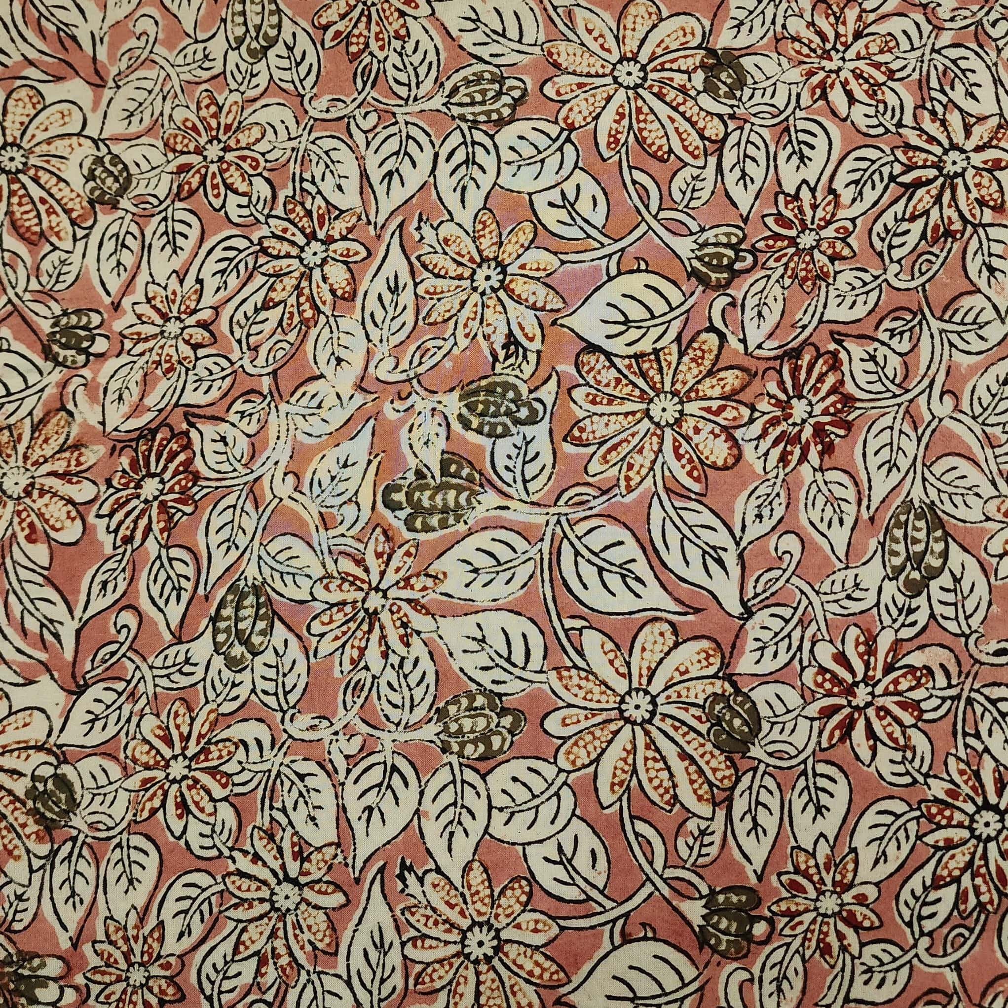 Modal Cotton Kalamkari Light Pink With Off White Flower Hand Block Pri ...