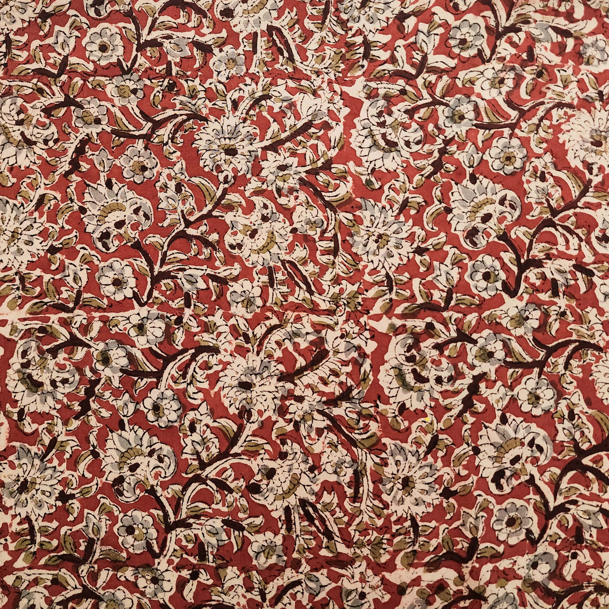 Modal Cotton Kalamkari Rust Red Jungle Flower Jaal Hand Block Print Fa ...