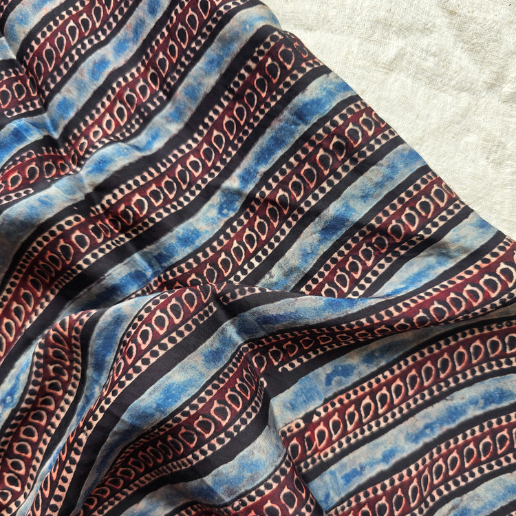 Modal Silk Black With Blue And Rust Maroon Border Design Fabric – Sanskruti