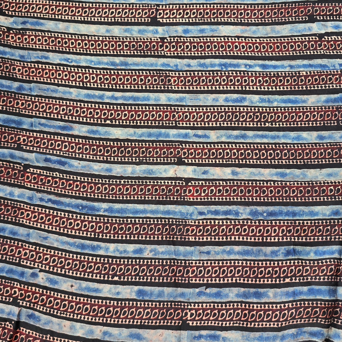 Modal Silk Black With Blue And Rust Maroon Border Design Fabric – Sanskruti