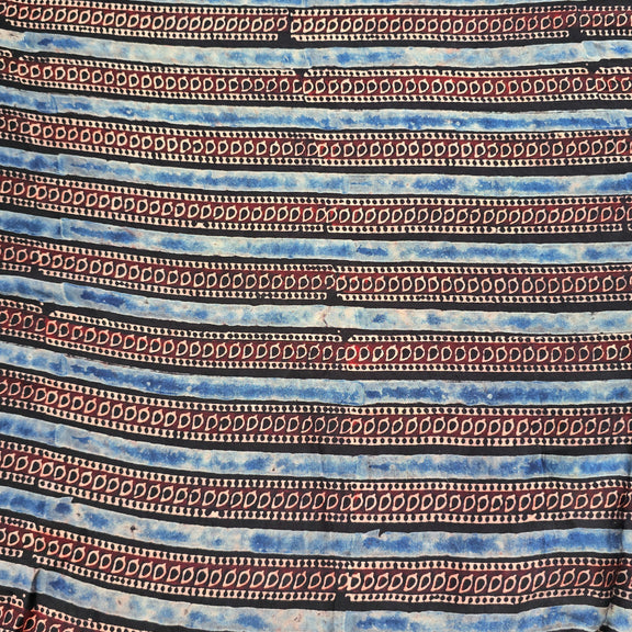 Modal Silk Black With Blue And Rust Maroon Border Design Fabric – Sanskruti