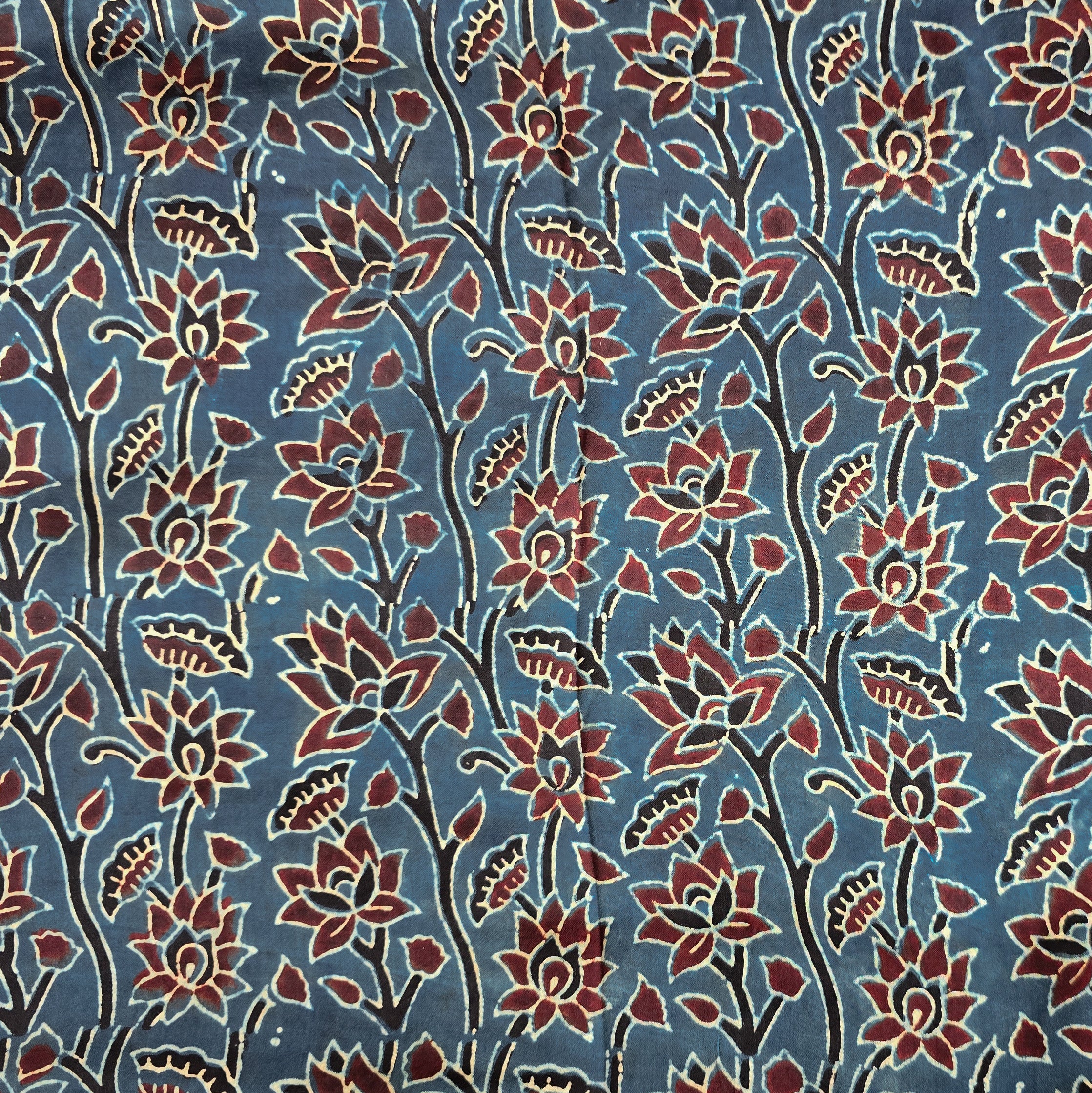 Modal Silk Blue With Red Flower Jaal Fabric – Sanskruti