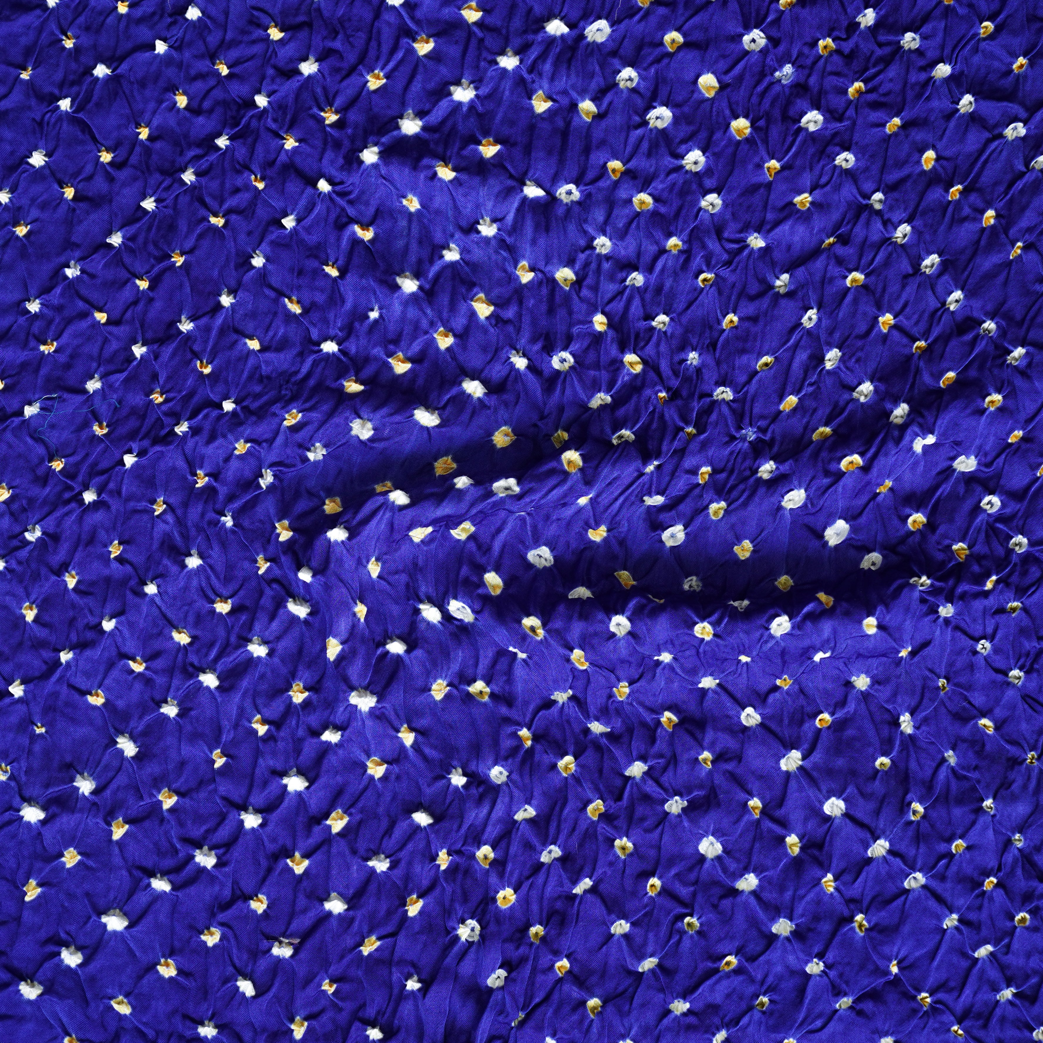 Modal Silk Royal Blue With Yellow And White Bandhani Fabric – Sanskruti