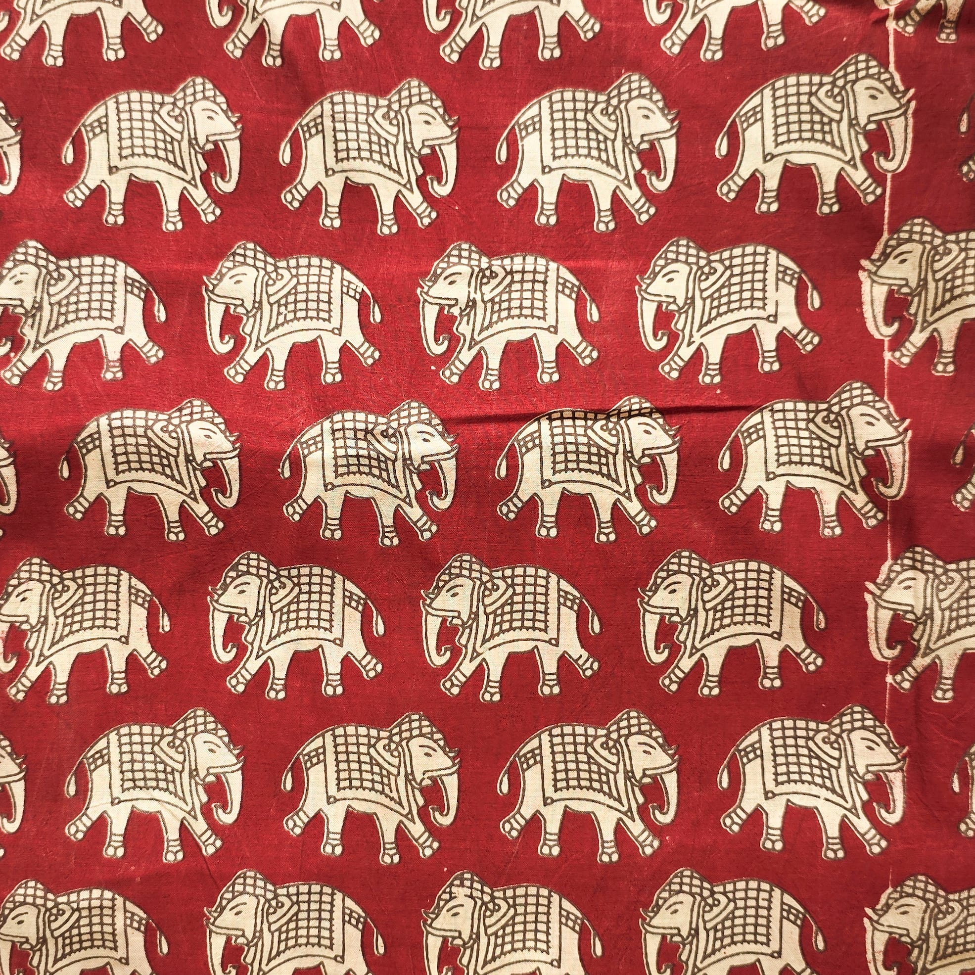 Modal Silk Kalamkari Red With Elephant Screen Print Fabric – Sanskruti