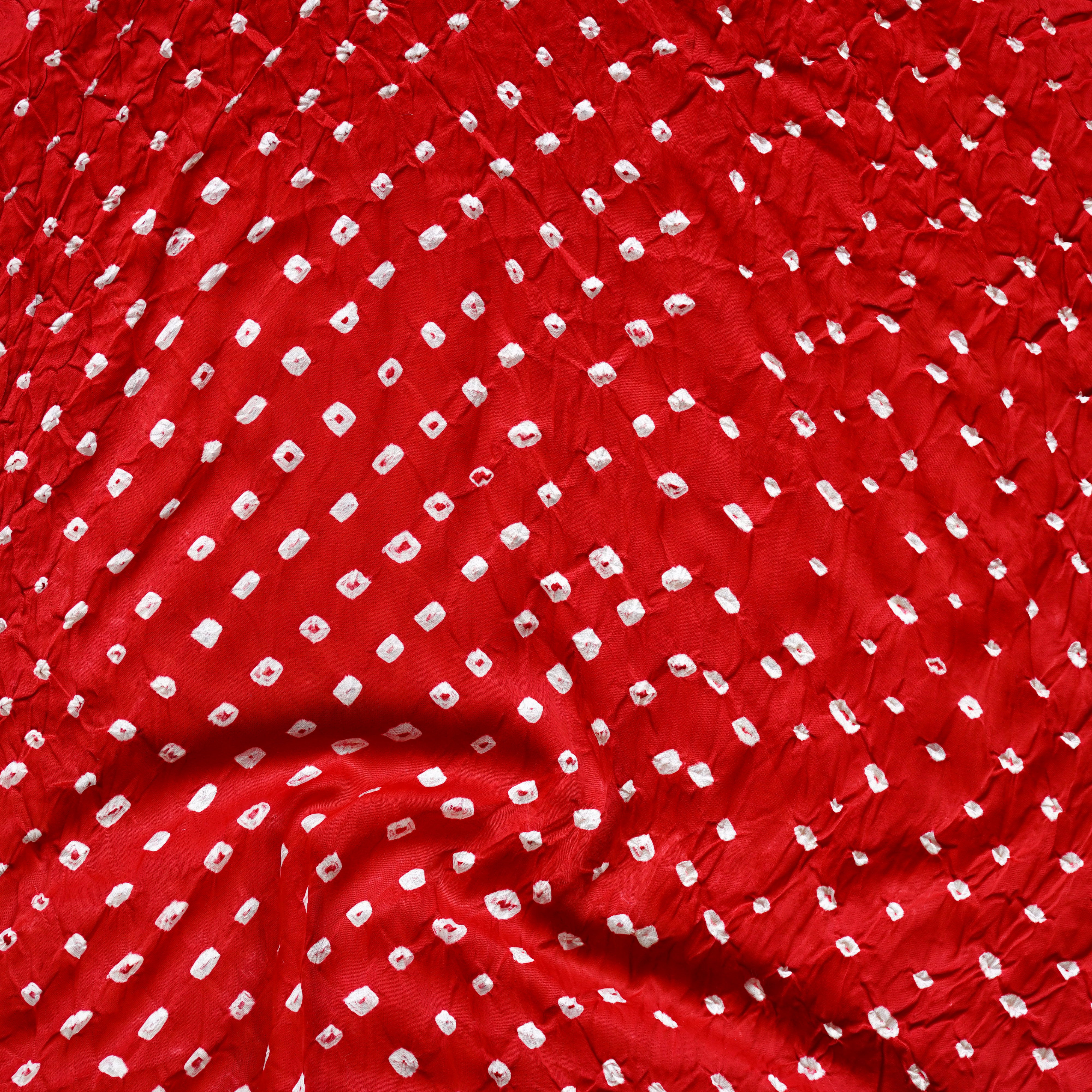 Modal Silk Red With White Bandhani Fabric – Sanskruti