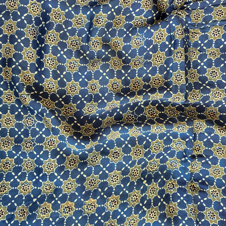 Modal Silk Rust Blue With Green Star Jaal Fabric – Sanskruti