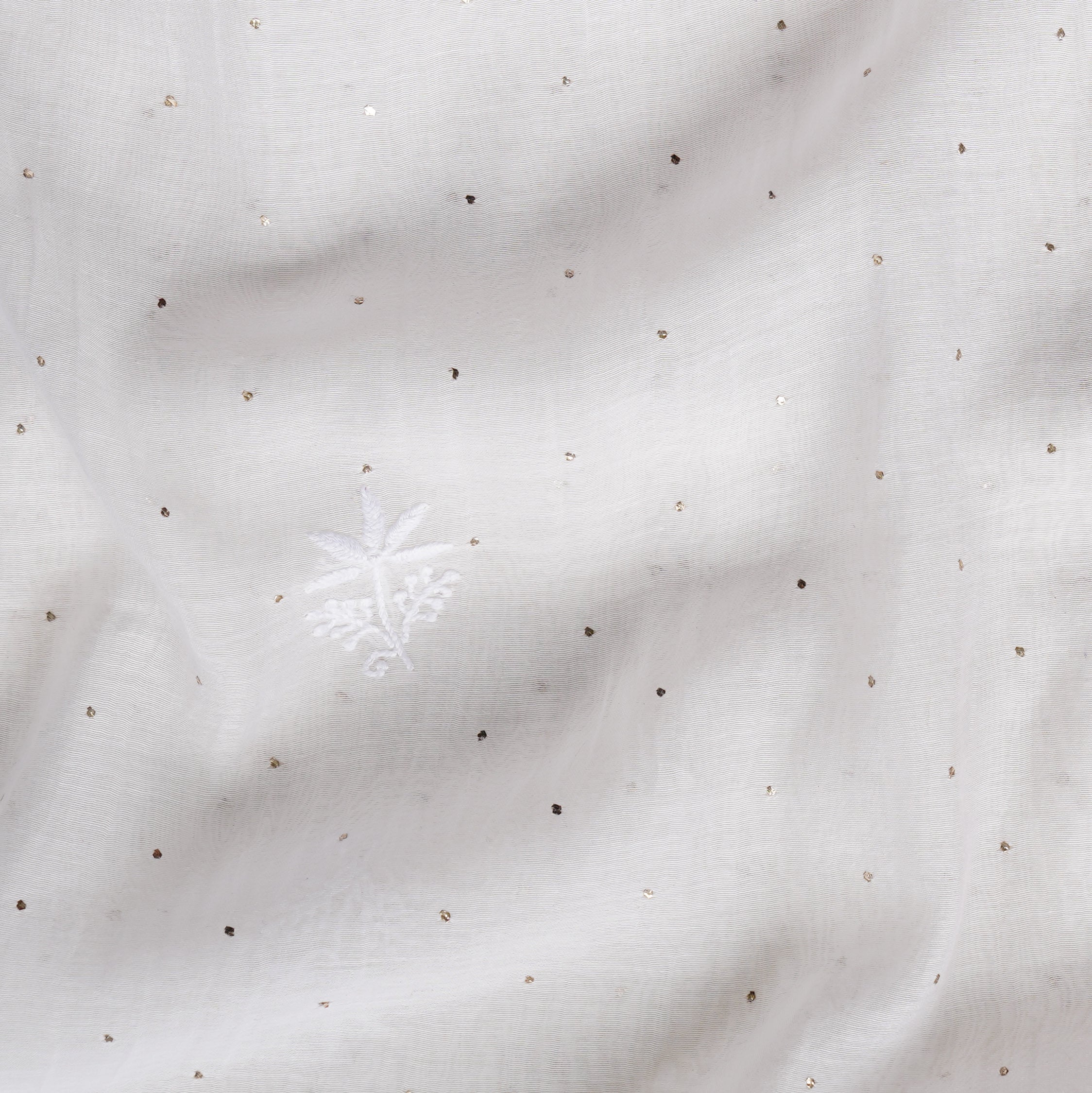Mul Chanderi White With Golden Zari And Flower Emboiderey Woven Fabric ...