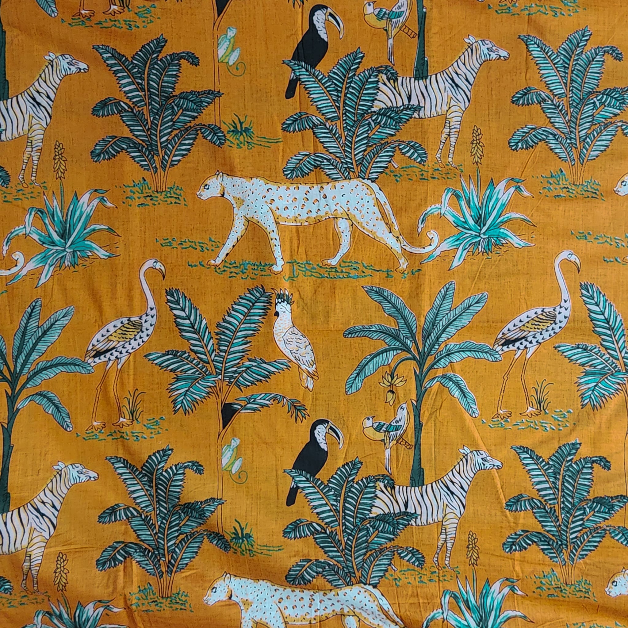 Pure Cotton Mustard With Jungle Screen Print Fabric – Sanskruti