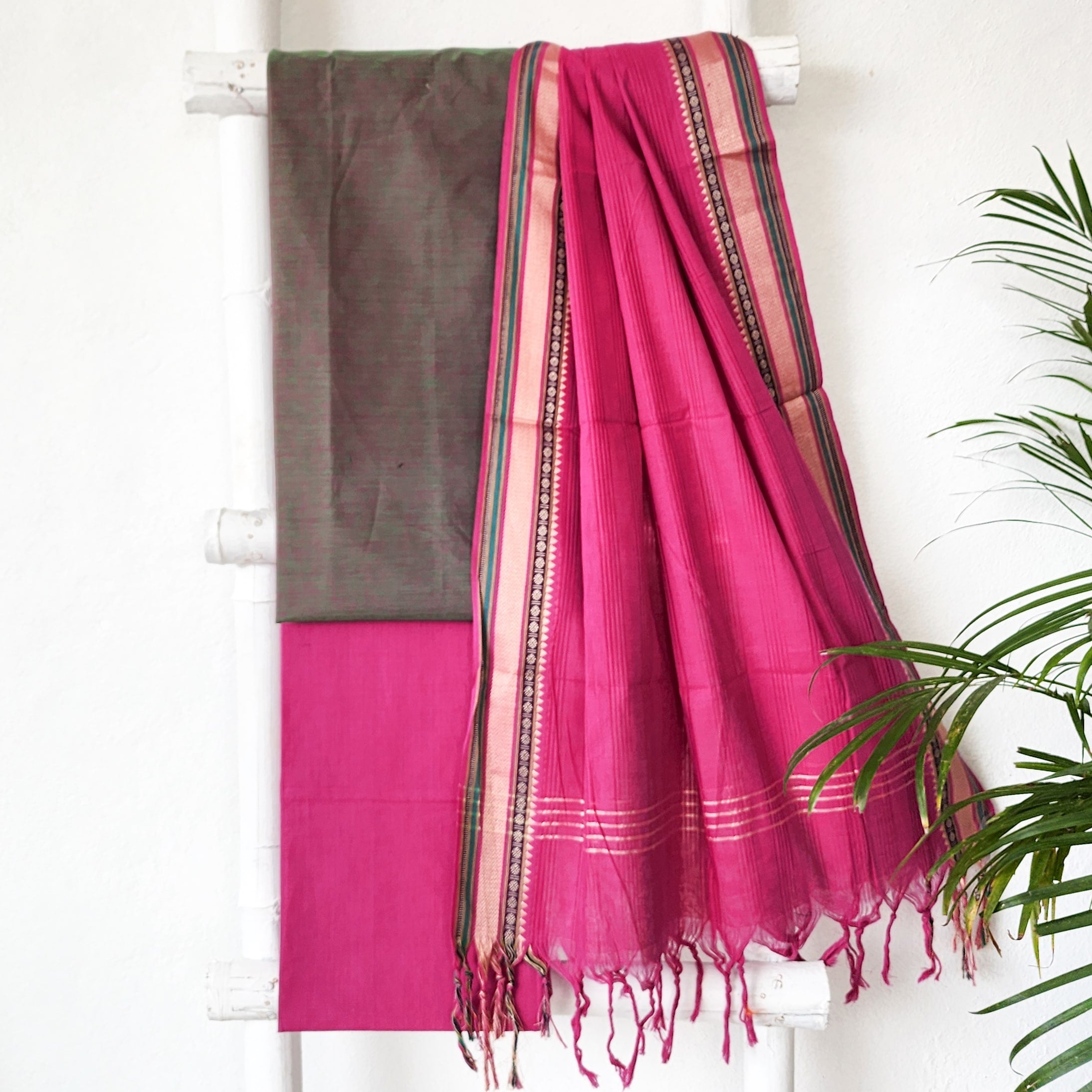 NAYANTARA - Pure South Cotton Handloom Sets Pink And Durangi – Sanskruti