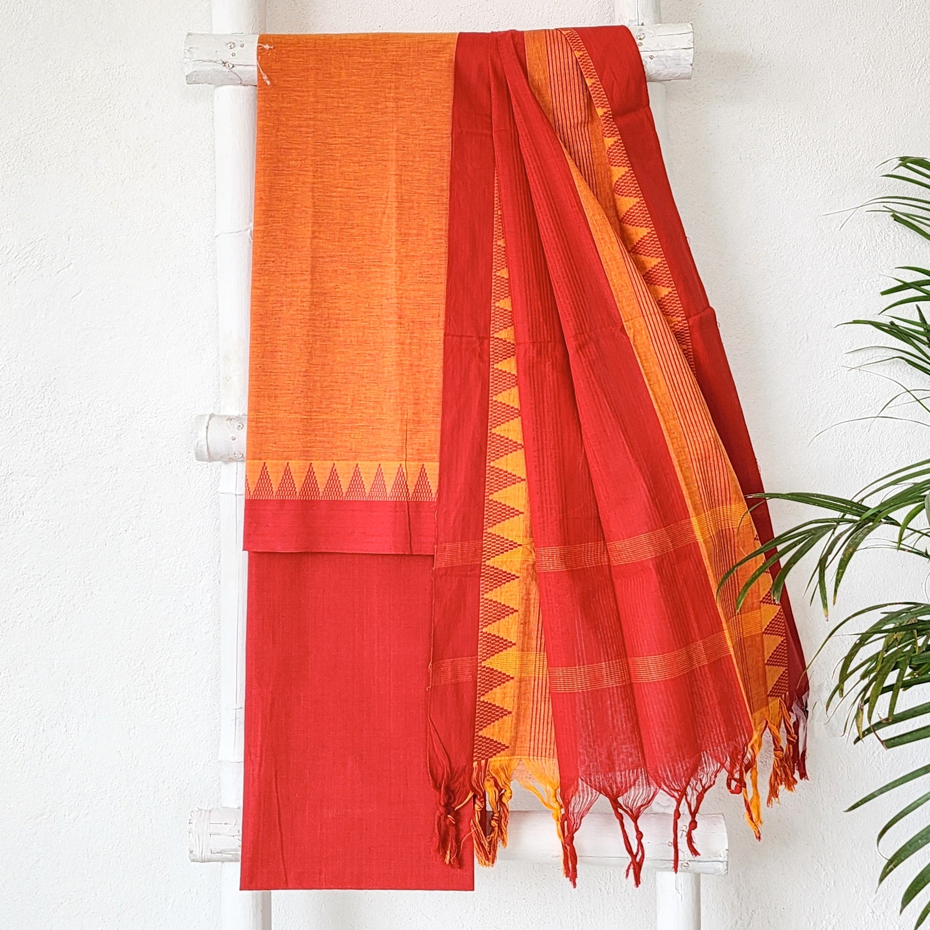 NAYANTARA - Pure South Cotton Handloom Sets Red Orange – Sanskruti