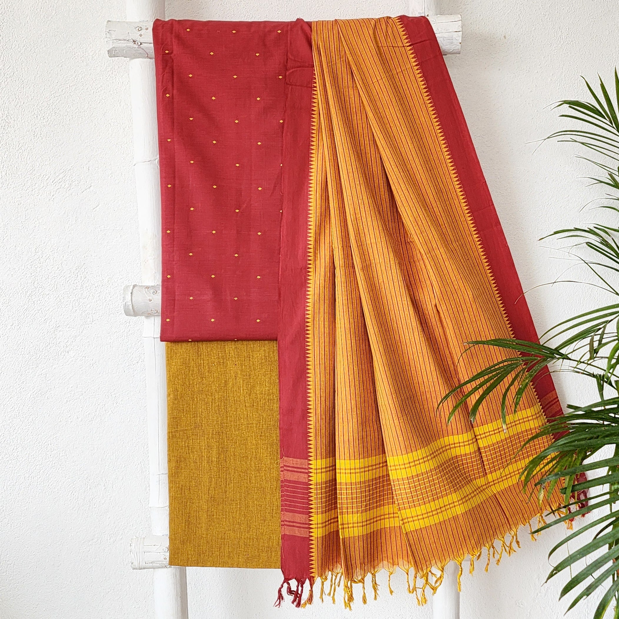 NAYANTARA - Pure South Cotton Handloom Sets Red Yellow – Sanskruti