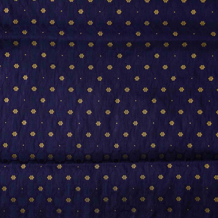 Navy Blue Brocade With Golden Tiny Flower Jaal With Self Design Woven ...