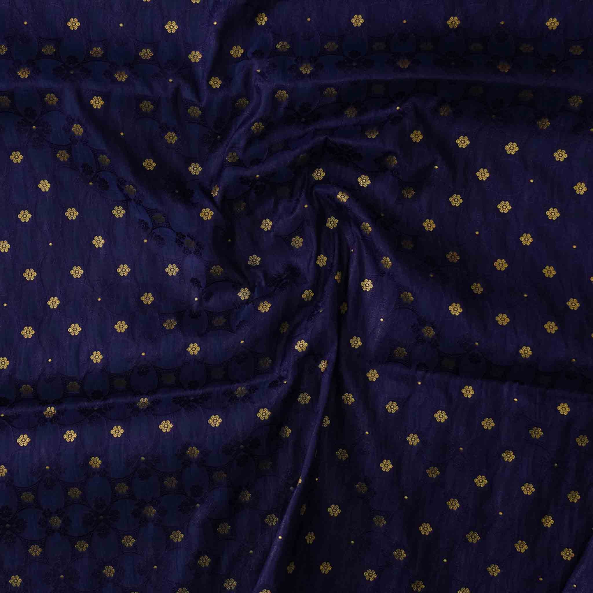 Navy Blue Brocade With Golden Tiny Flower Jaal With Self Design Woven ...