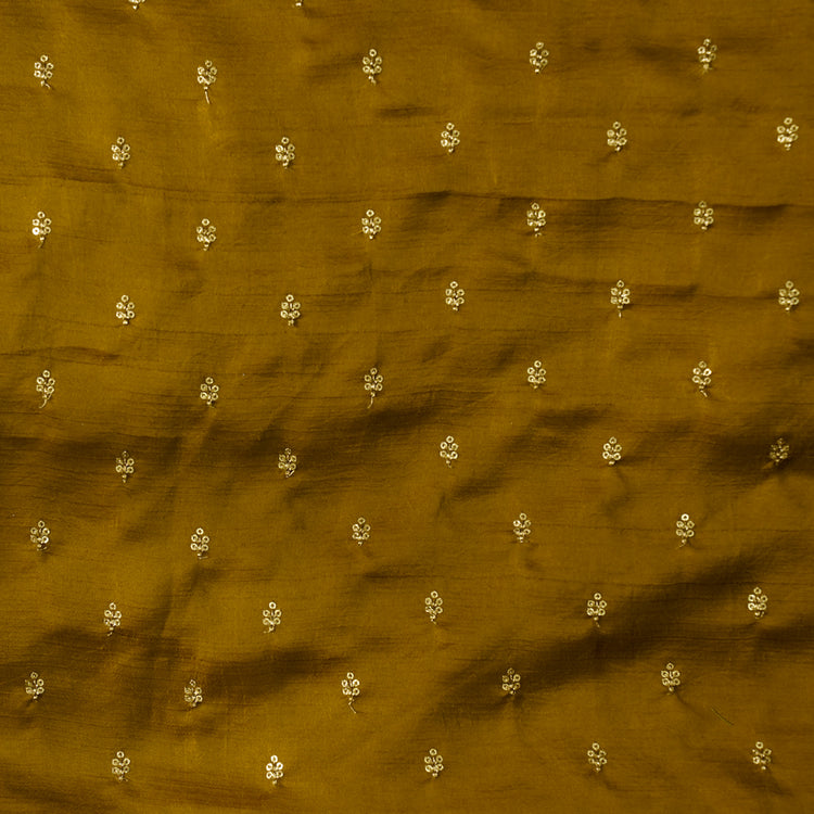 Nysa Silk Olive Green With Golden Embroidery Design Hand Woven Fabric ...