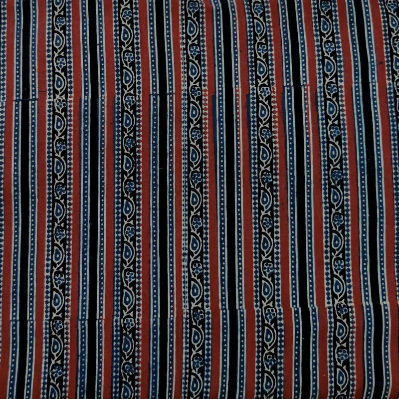 ( PRE-CUT 80 CM ) Pure Cotton Double Ajrak With Cream Blue Red Black L – Sanskruti
