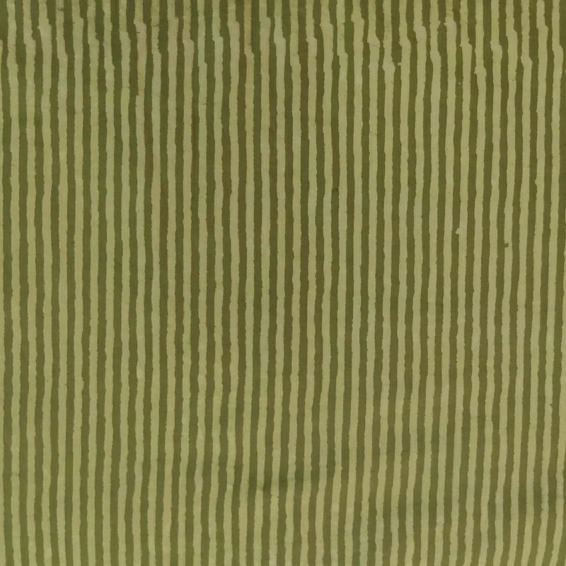 ( PRE-CUT 0.85 CM ) Pure Cotton Dabu Mehendi Green With Stripes Hand B – Sanskruti