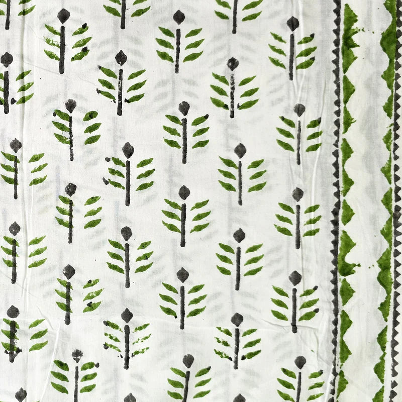( PRE-CUT 1.15 METER ) Pure Cotton White With Green Arrow Motifs With – Sanskruti