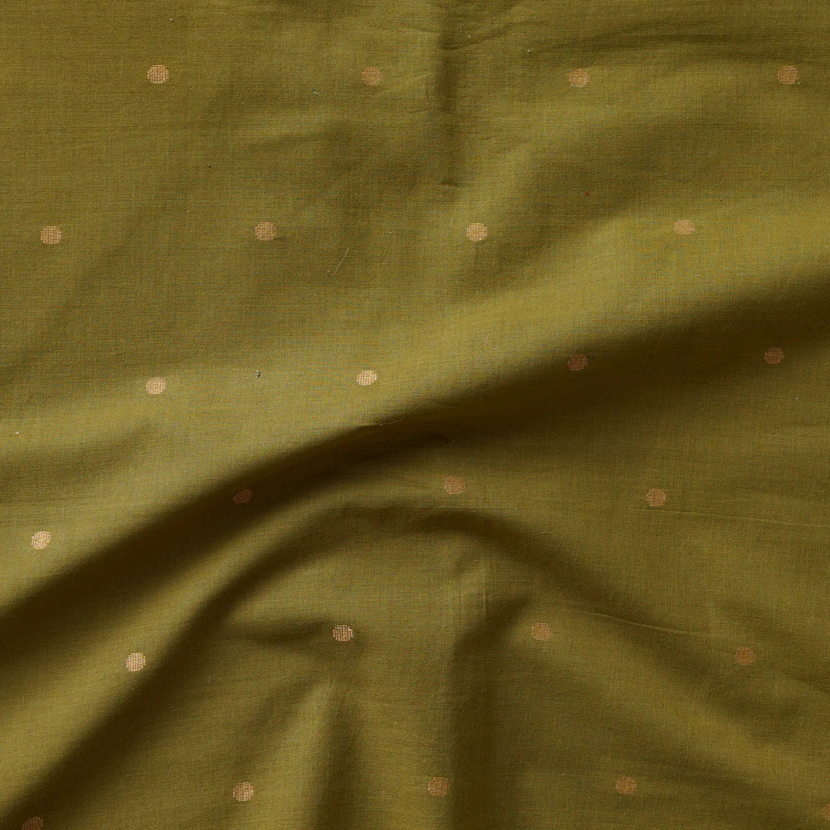 ( PRE-CUT 1.55 METER ) Pure Cotton Handloom Mehandi Green With Golden ...