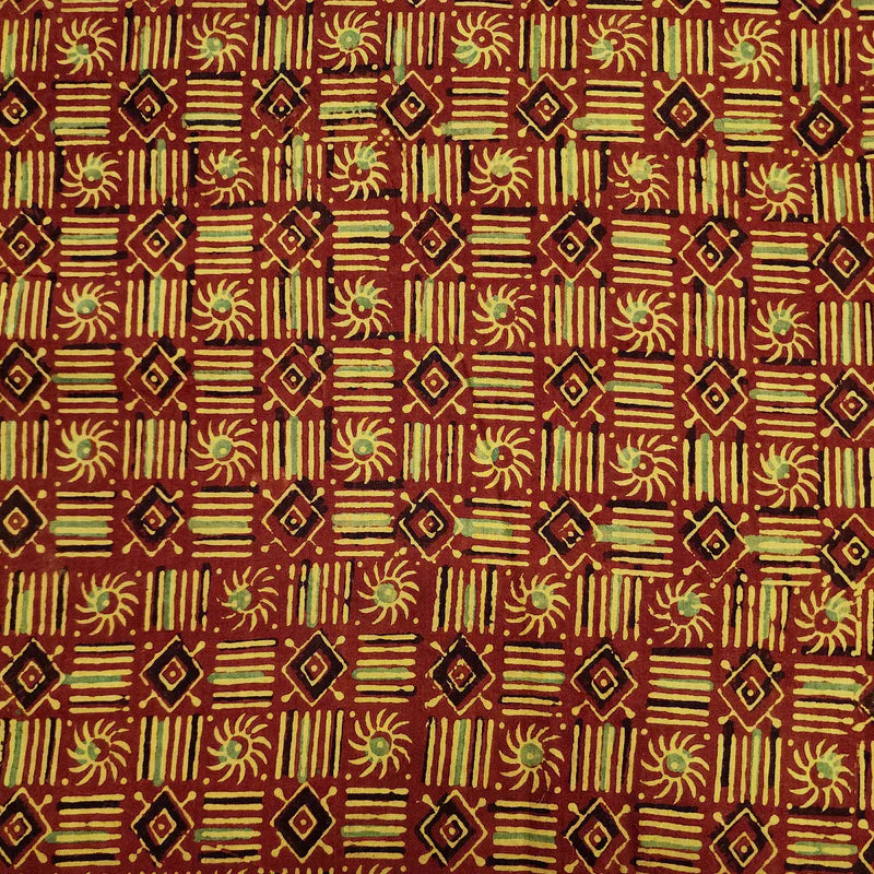 ( PRE-CUT 1 METER ) Pure Cotton Ajrak Rust With SLines Surya Diamond M – Sanskruti