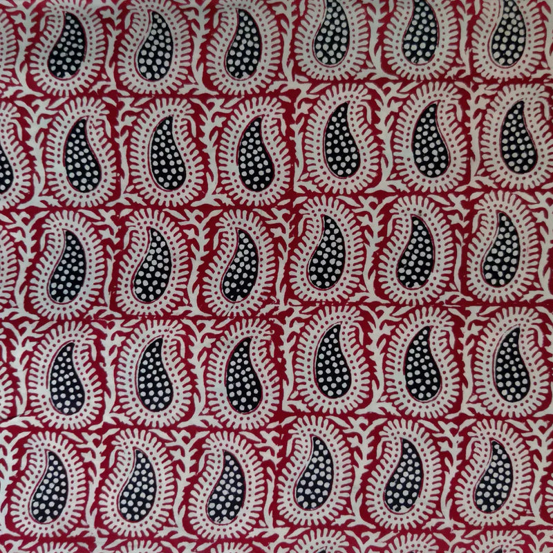 ( PRE-CUT 1 METER ) Pure Cotton Bagh Rust With Black Kairi All Over Pa ...