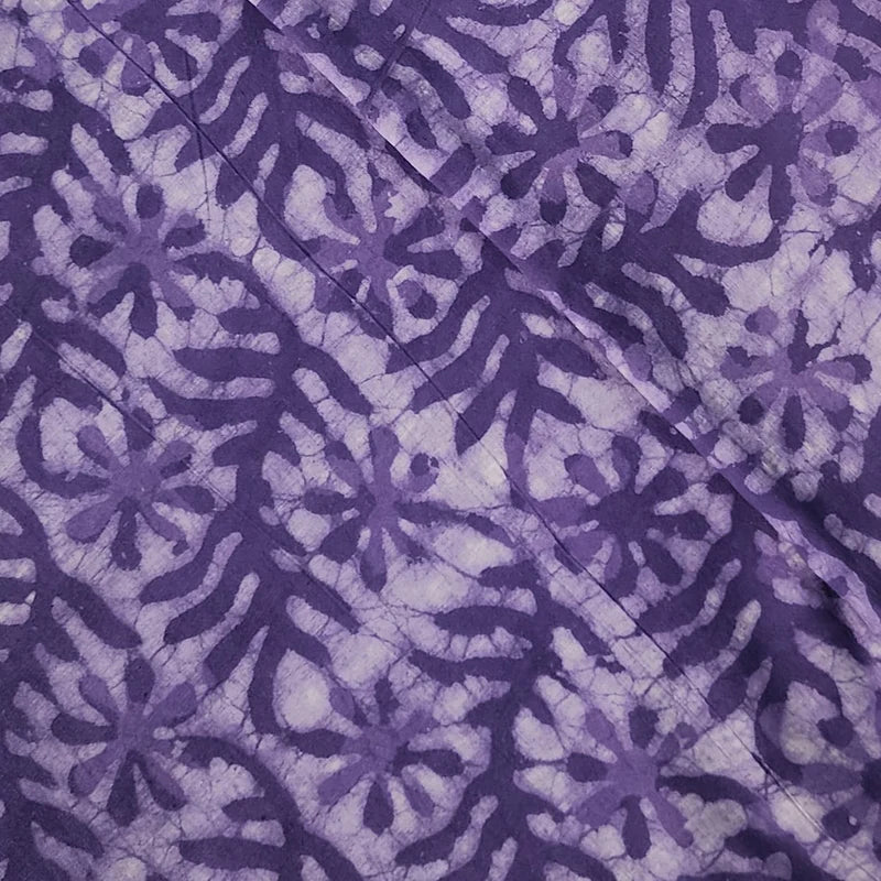 ( PRE- CUT 1 METER ) Pure Cotton Dabu Purple With Flower Jaal Hand Blo – Sanskruti