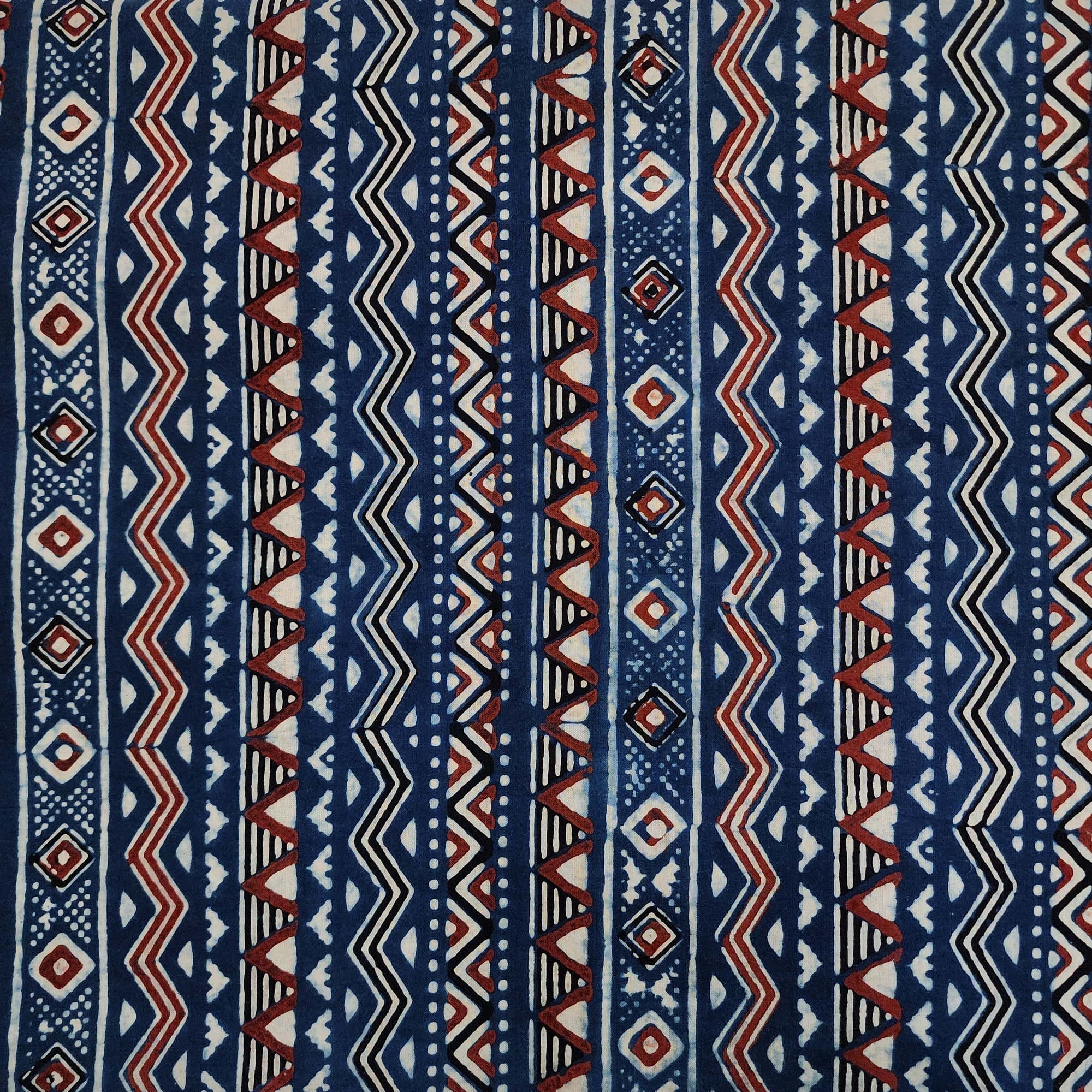 PRE-CUT 2.10 METER Pure Cotton Double Ajrak Blue With Cream Rust Intri – Sanskruti