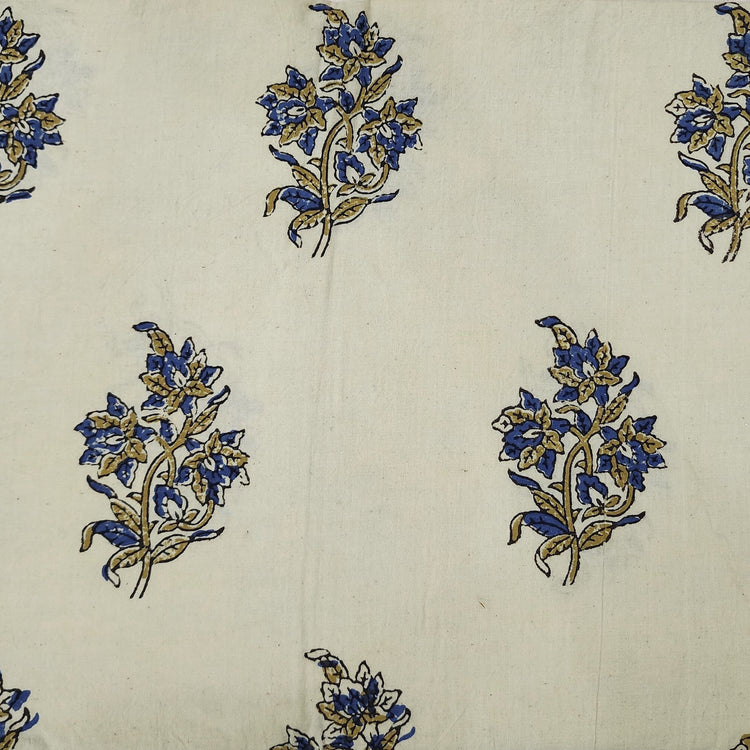 PRE-CUT 2 METER Pure Cotton Ajrak Cream With A Plant Hand Block Print – Sanskruti