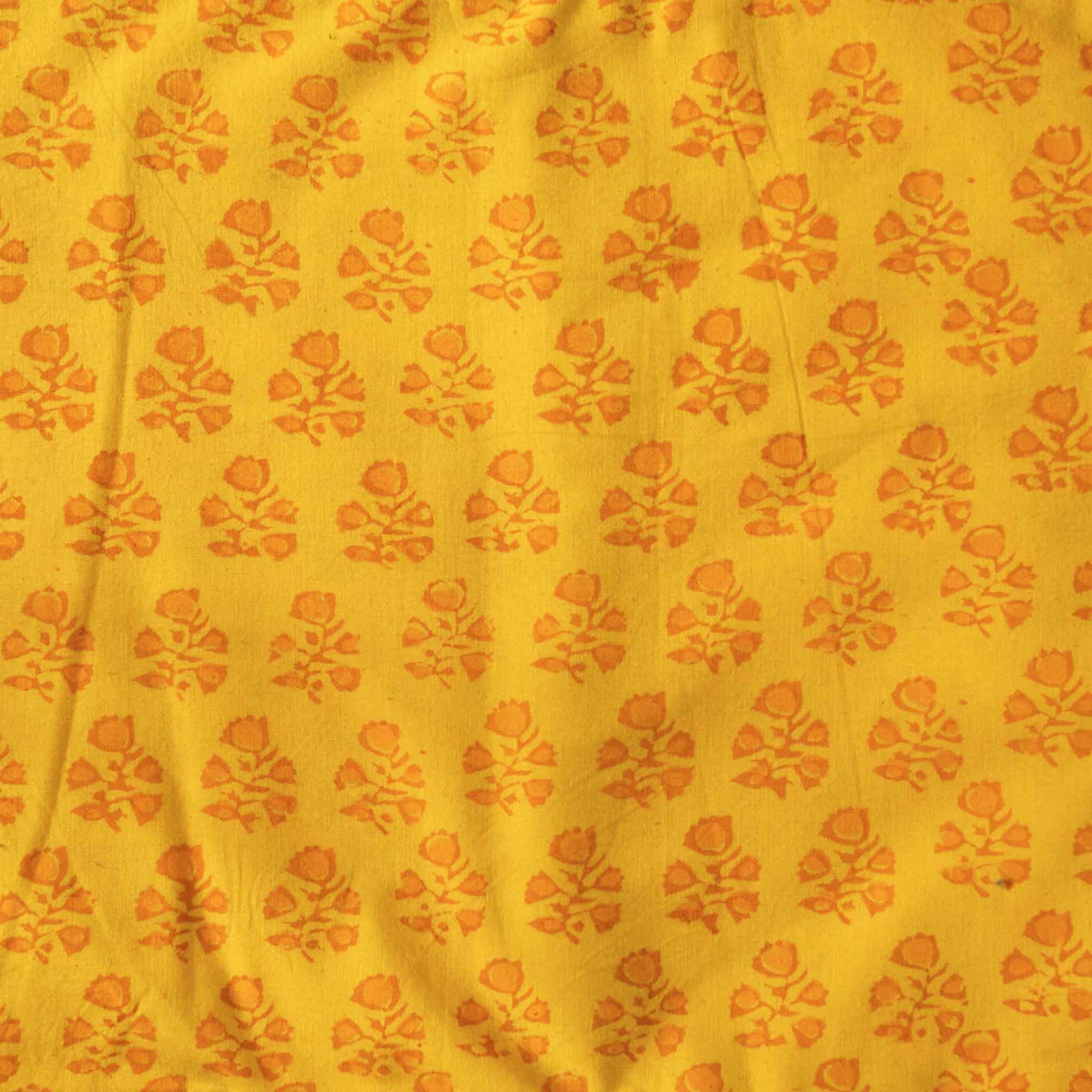 PRE-CUT 2 METER Pure Cotton Gamthi Yellow With Tiny Orange Motifs Hand – Sanskruti