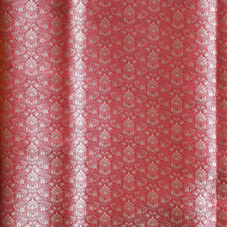 (PRE-CUT 1 METER) Banarasi Brocade Red With Goldenish Sliver Zari Smal ...