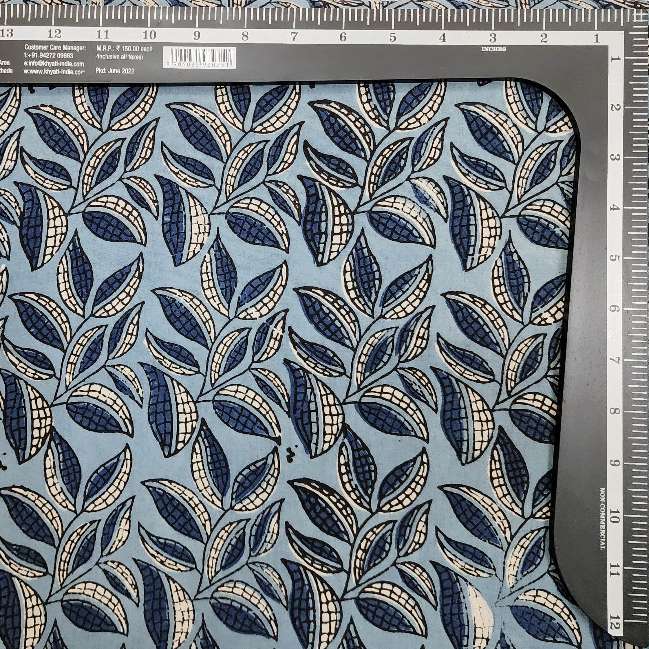 Pure Cotton Ajrak Light Blue With Dark Blue And Cream Leaves Jaal Hand ...
