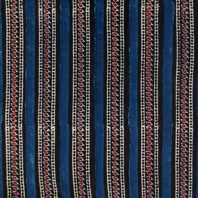 (PRE-CUT 2.30 METER) Pure Cotton Double Ajrak Black And Blue Intricate – Sanskruti