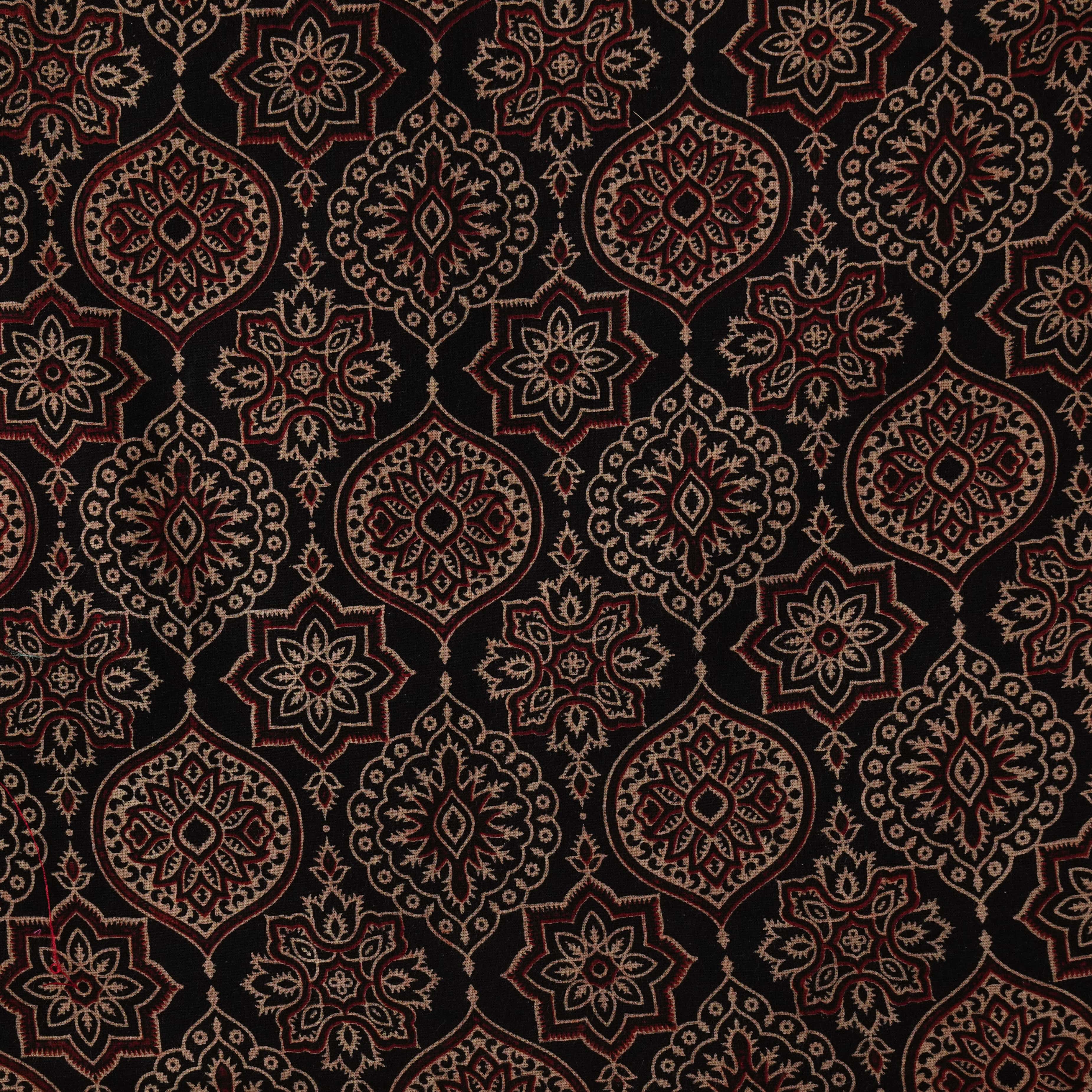 Pure Cotton Ajrak Black And Red Chakra Intricate Design Hand Block Pri ...
