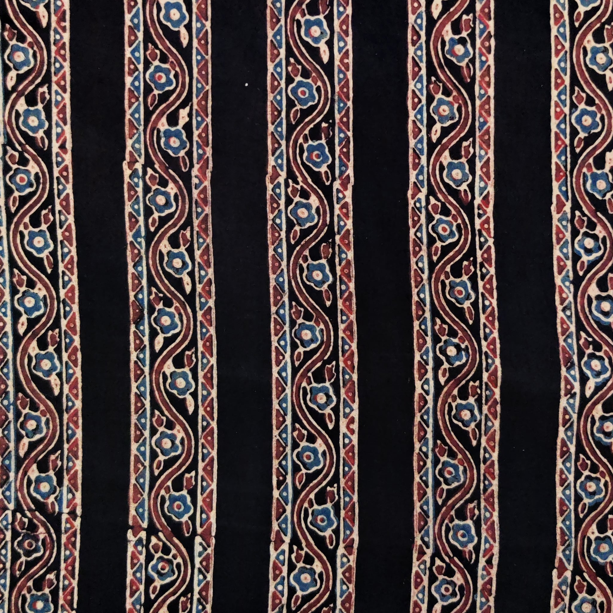 Pure Cotton Ajrak Black Leaves Creeper Border Hand Block Print Fabric ...