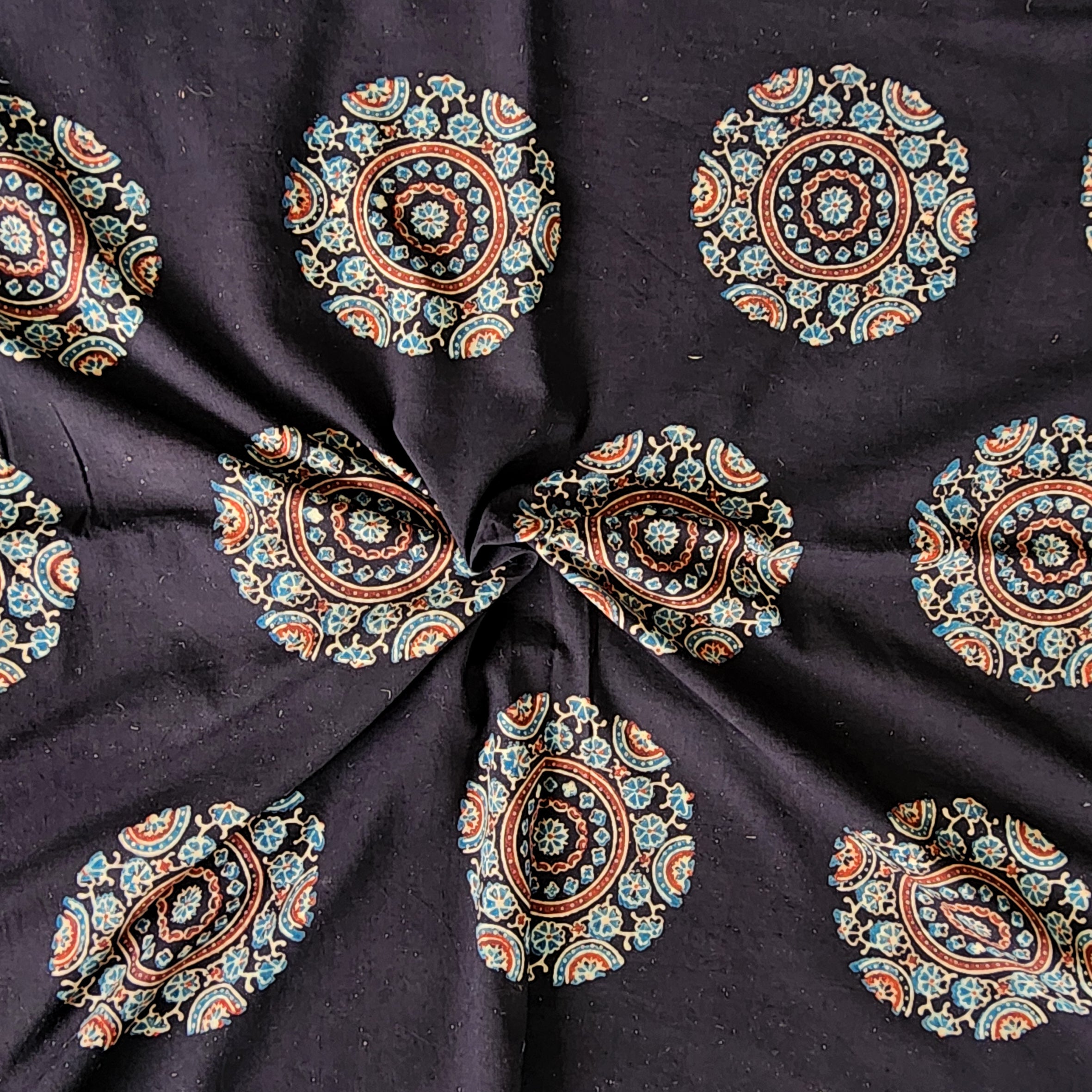 Pure Cotton Ajrak Black With Circle Mehendi Design Hand Block Print Fa ...