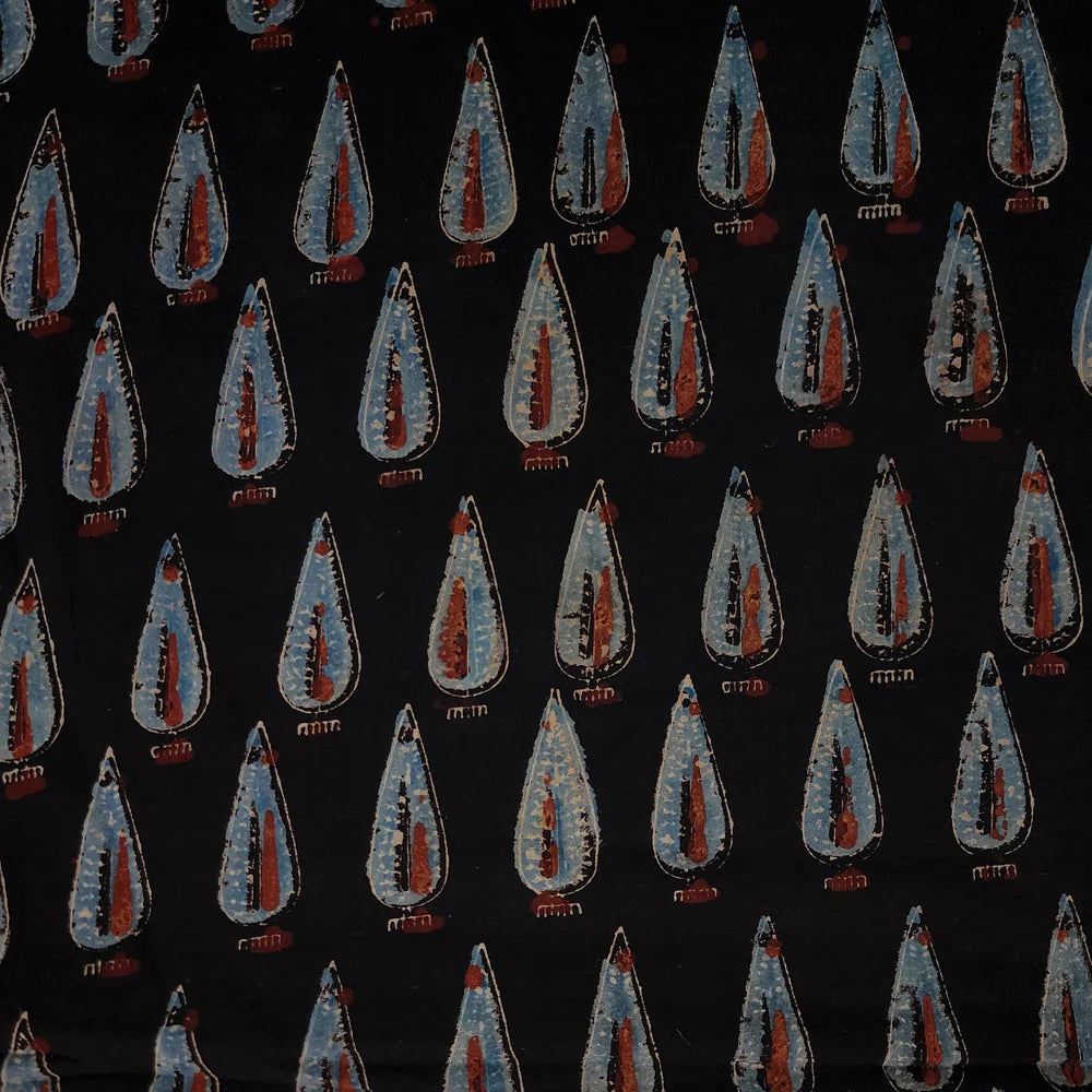 ( PRE-CUT 1.25 METER ) Pure Cotton Ajrak Black With Small Cypress Moti – Sanskruti
