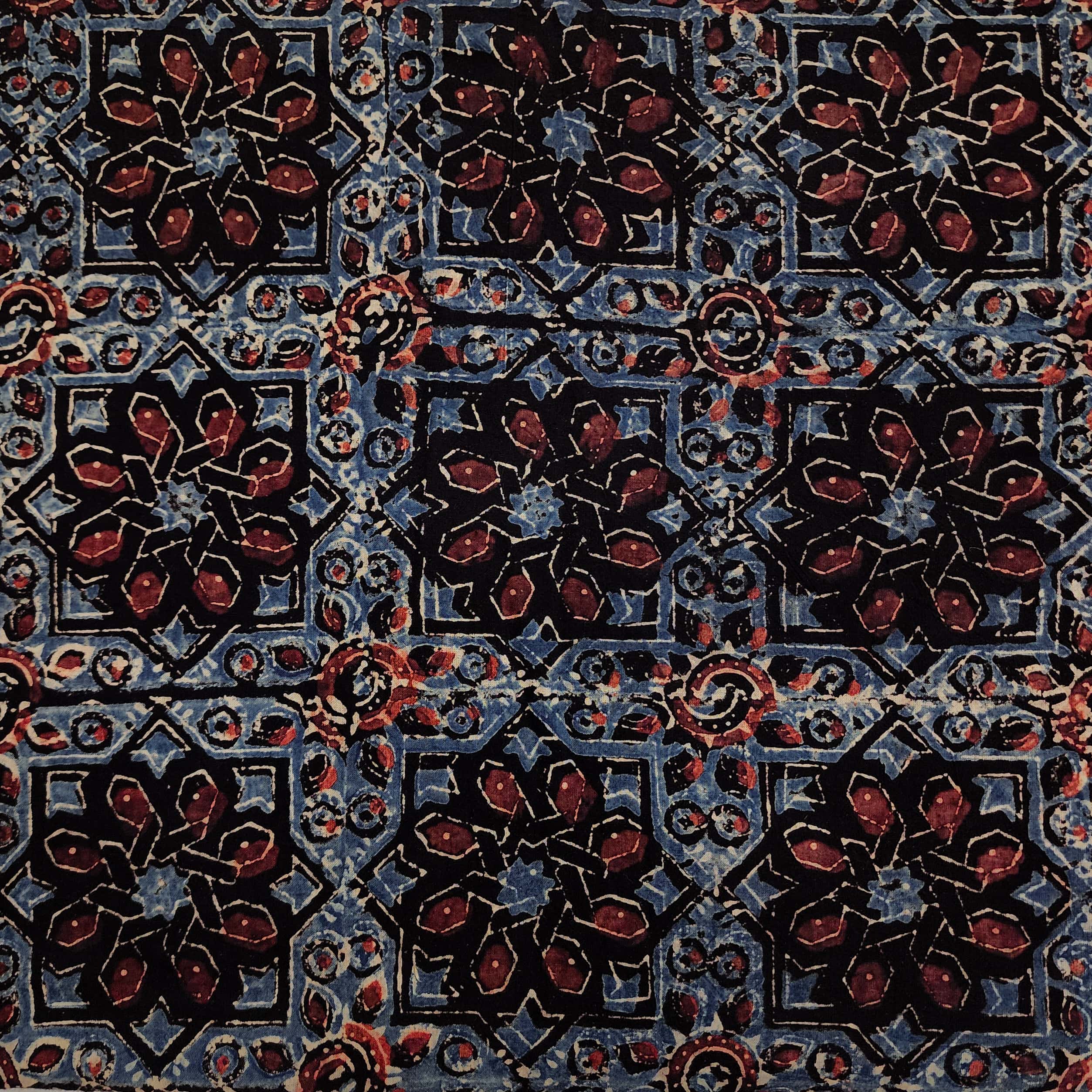 (Pre- Cut 1.85 Meter) Pure Cotton Ajrak Black With Vedic Stars Hand Bl – Sanskruti