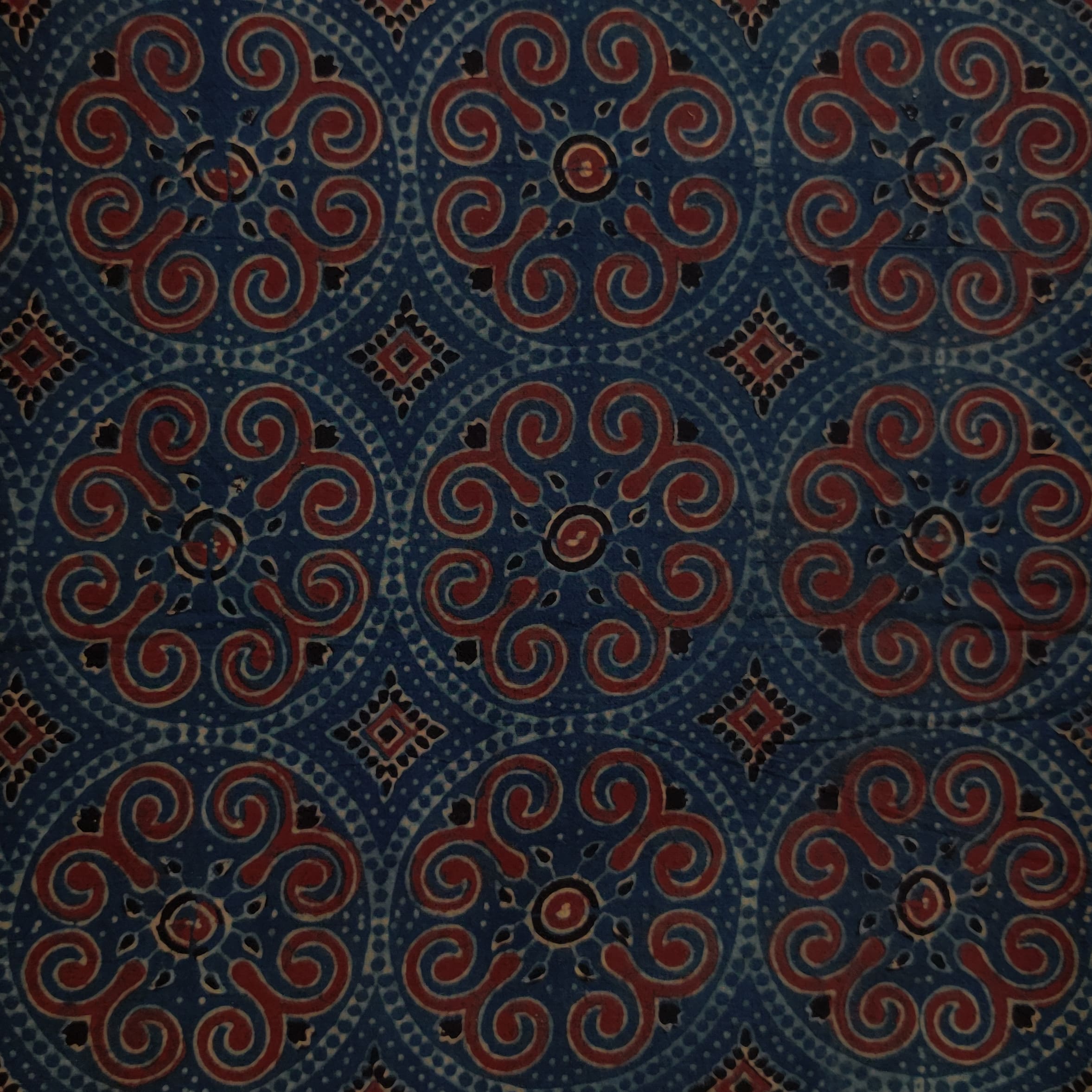 Pre-Cut 2.35 Meter Pure Cotton Ajrak Blue With All Chakra Hand Block P – Sanskruti